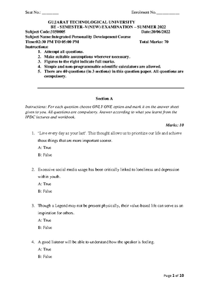 IPDC(3150005) - Integrated Personality Development Course - Studocu