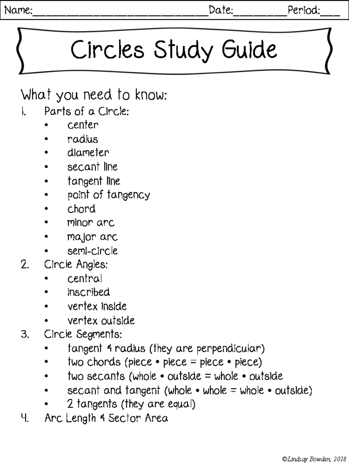 Circles Study Guide - ANSWER KEYY - Name:__________________________Date:_____Period: Circles ...