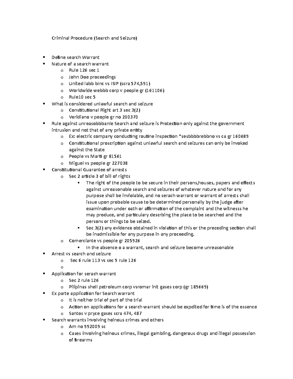 Crimpro - search and seizure - Criminal Procedure (Search and Seizure ...