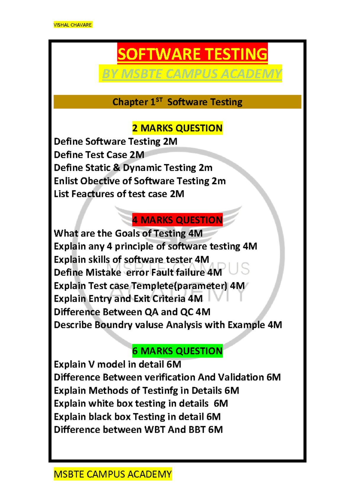 Msbte Campus STE IMP QB - Imp notes - SOFTWARE TESTING BY MSBTE CAMPUS ...