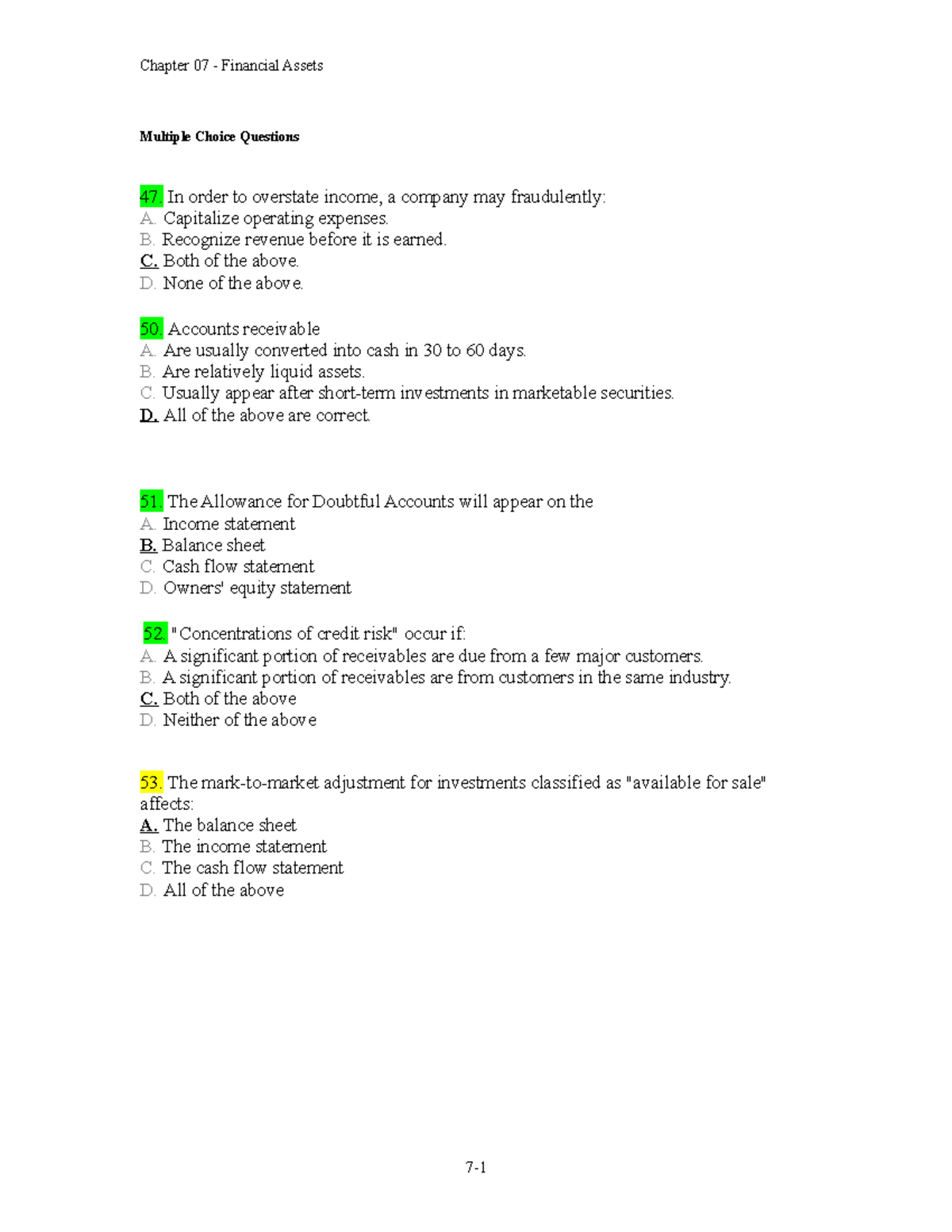 Chapter 7 Test Bank - notes - Multiple Choice Questions In order to ...