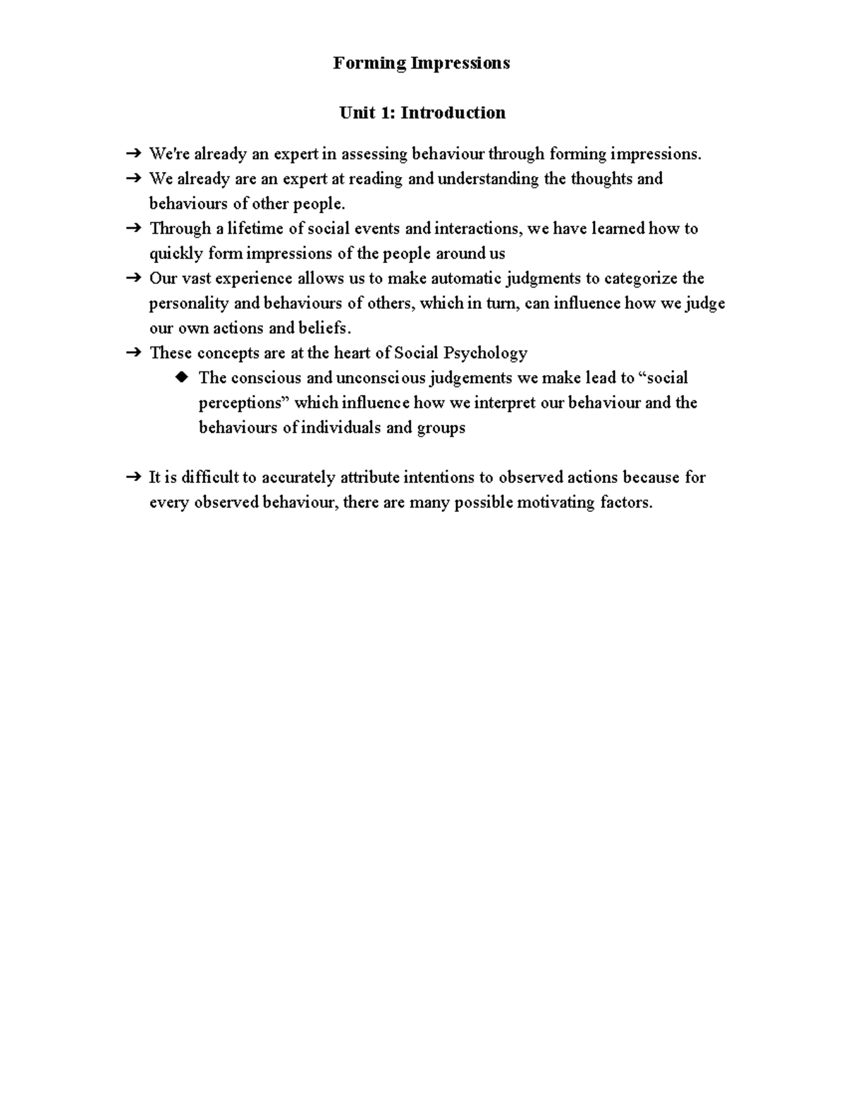 Forming Impressions - Psych WebModule Notes - Forming Impressions Unit ...