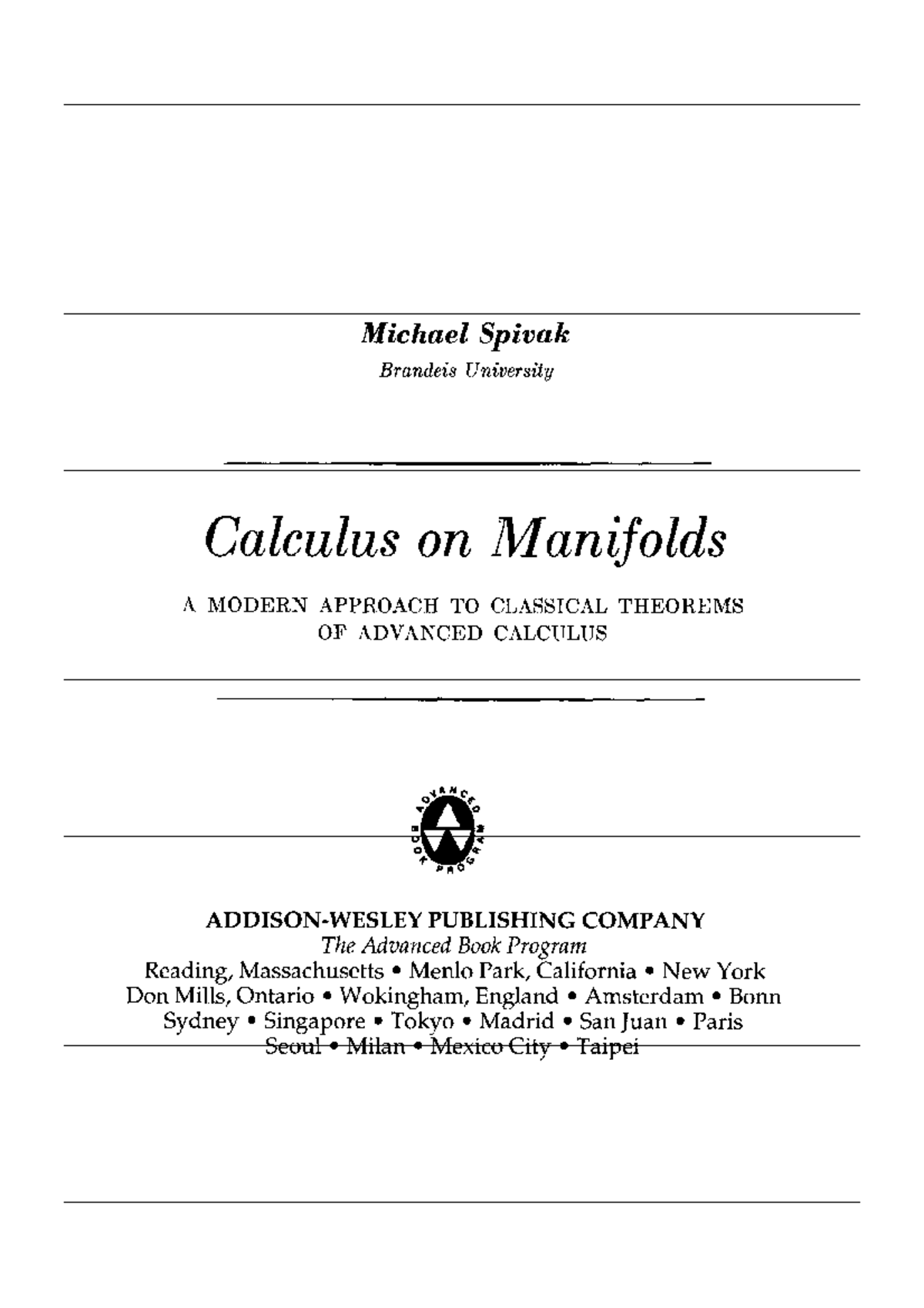 Calculus On Manifolds A Modern Approach To Classical Theorems Of ... Calculus On Manifolds A Modern Approach To Classical Theorems Of ...