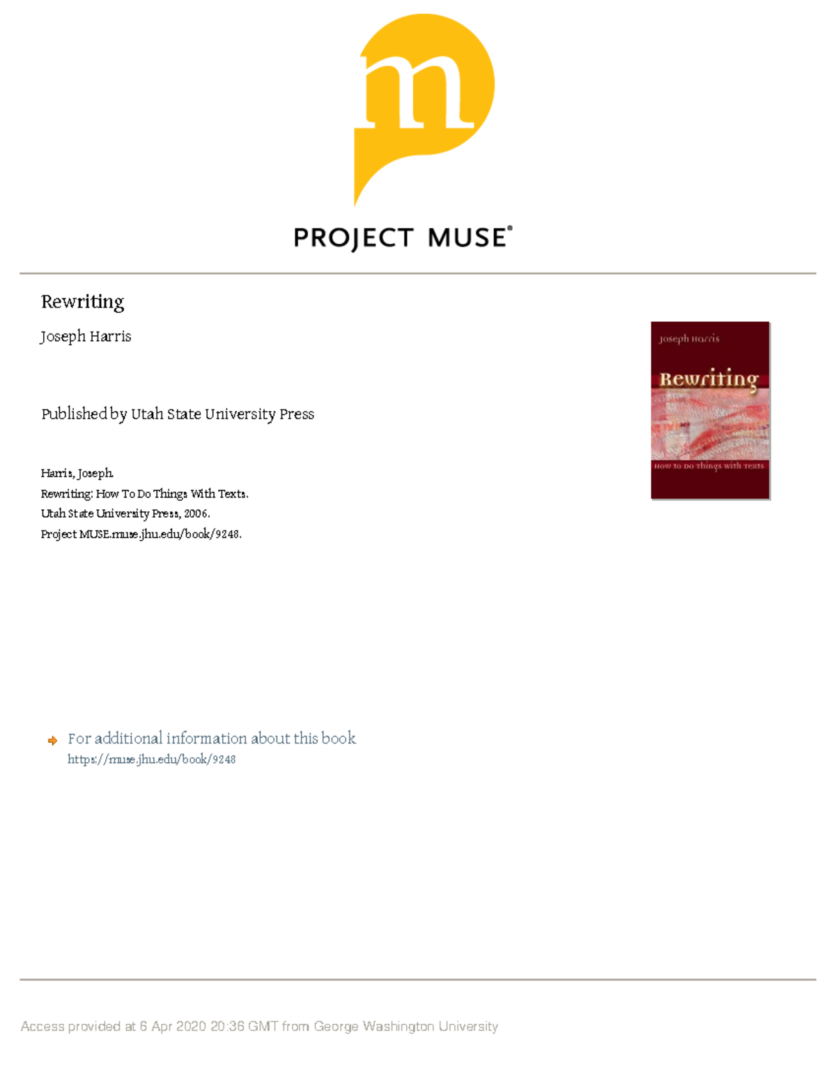 Harris reading - Rewriting Joseph Harris Published by Utah State ...