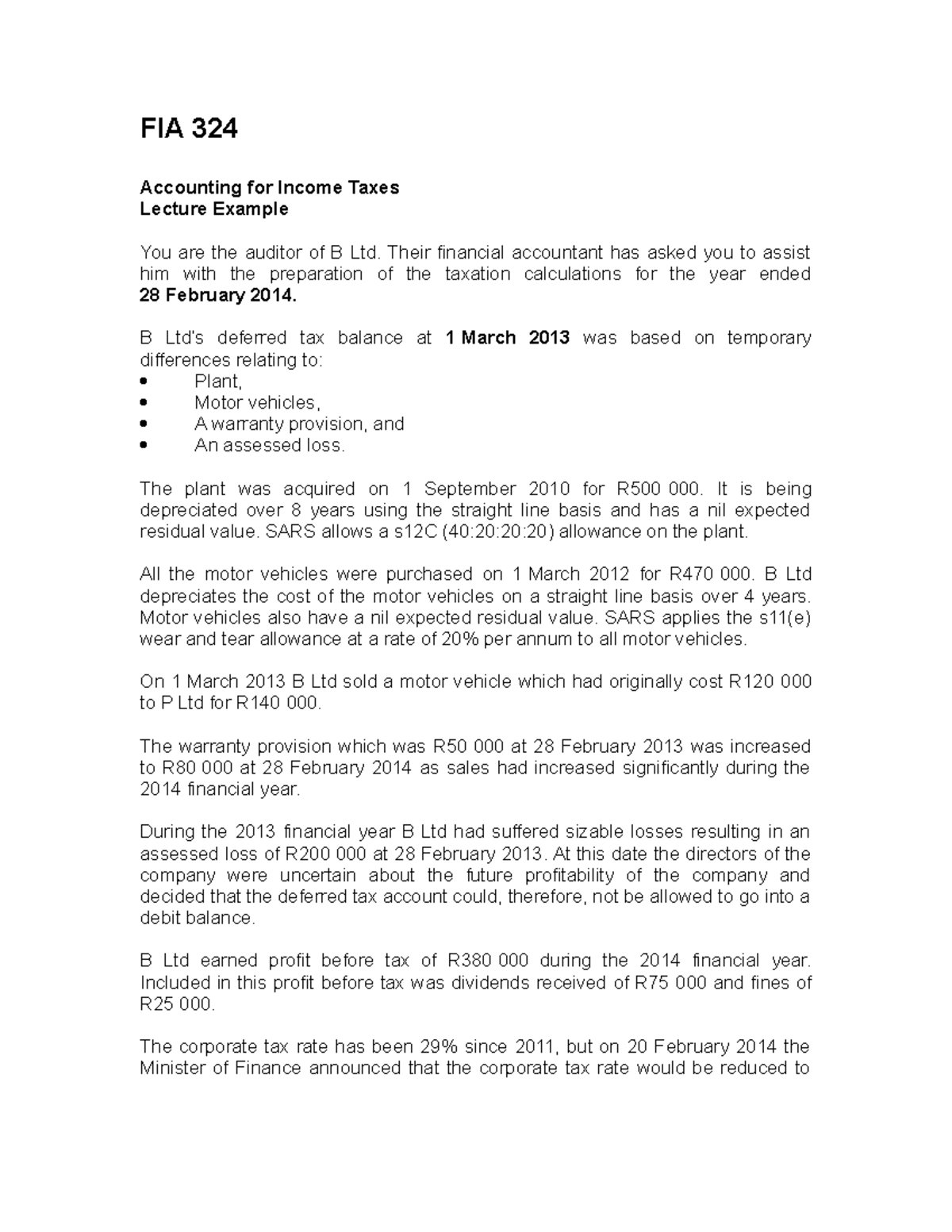 DT question 1 - FIA 324 Accounting for Income Taxes Lecture Example You ...