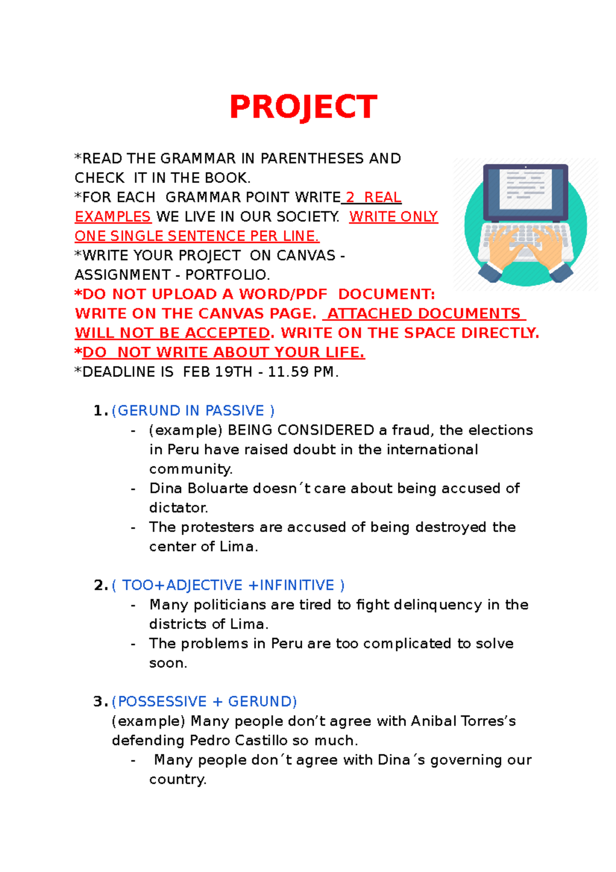ADV Grammar 2 Project Instructions - PROJECT *READ THE GRAMMAR IN ...