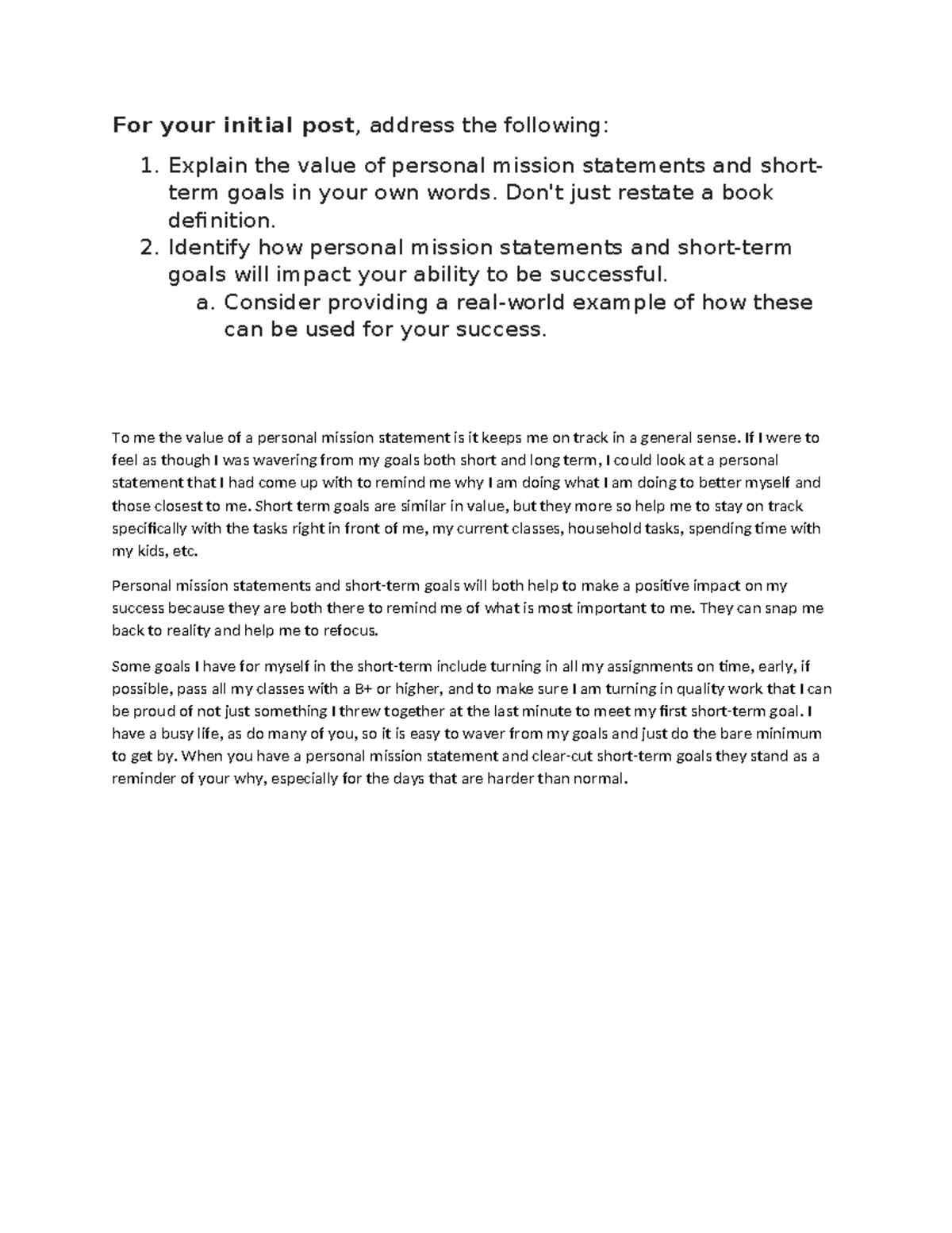 4-1 Discussion Success Strats - For your initial post, address the ...