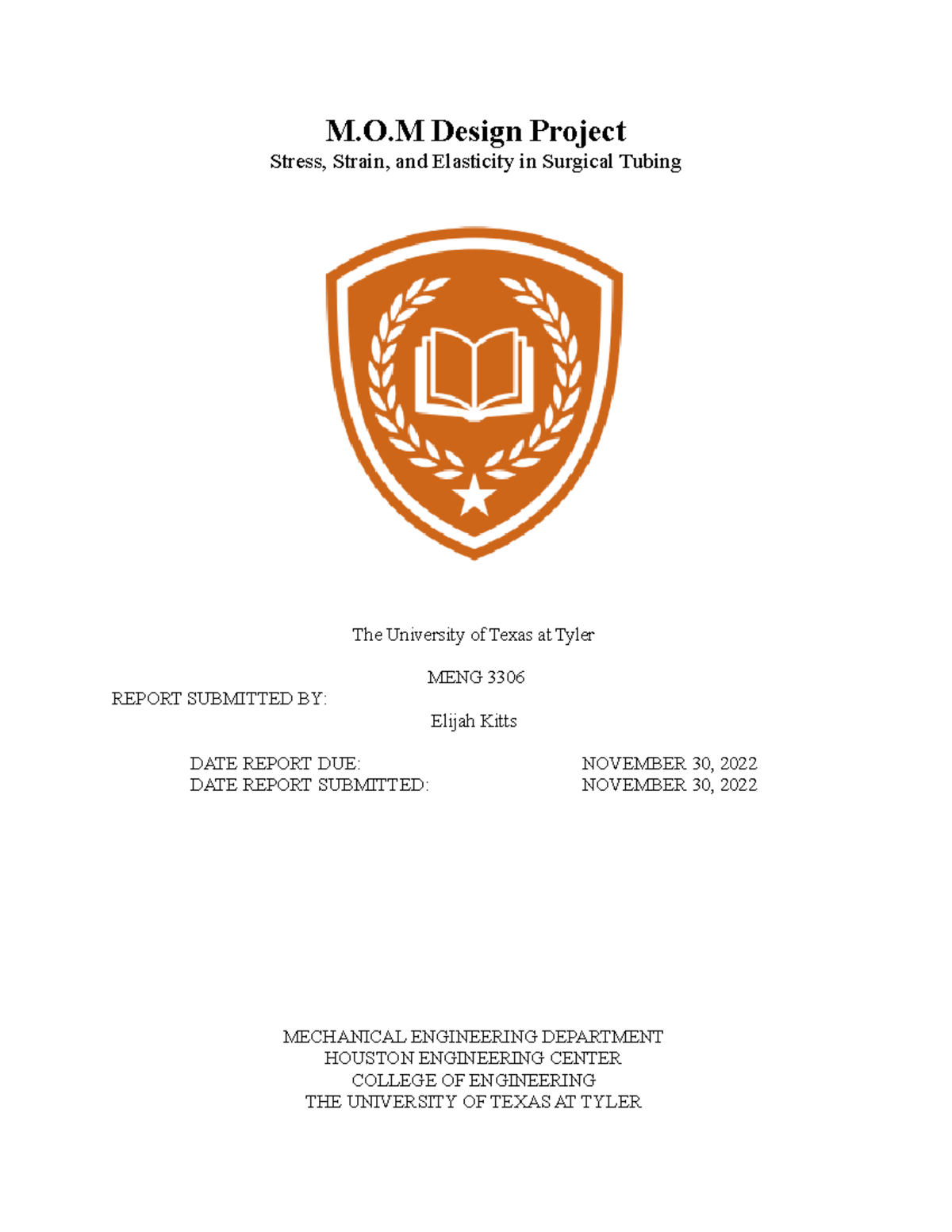 MOM Project - M.O Design Project Stress, Strain, and Elasticity in ...