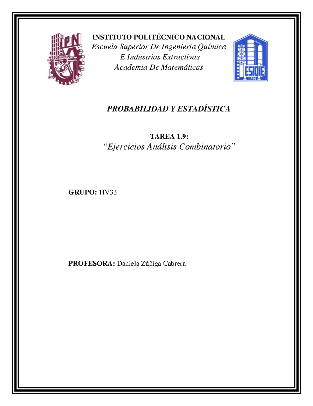 Probailidad y Estadistica- Tarea Ejercicios Analisis Combinatorio ...