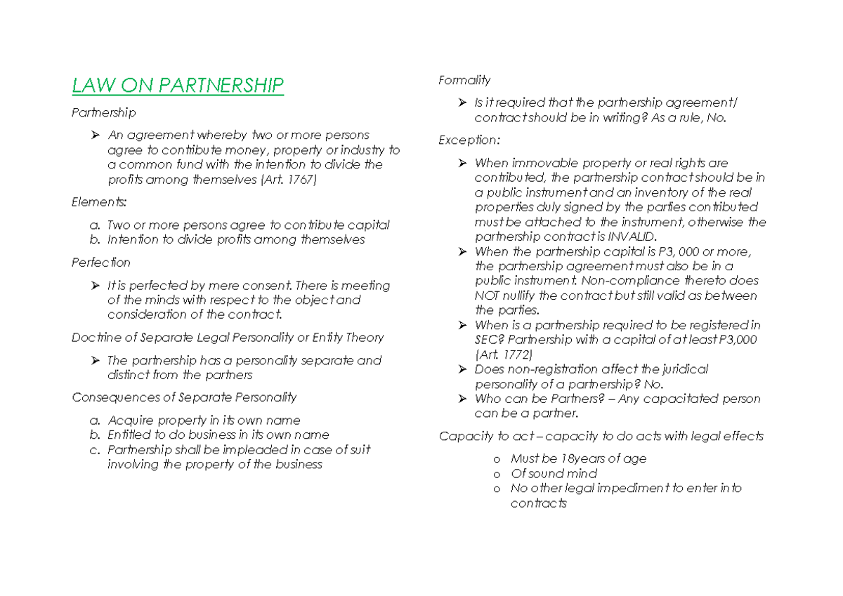 BUSINESS LAW AND REGULATIONS - LAW ON PARTNERSHIP - LAW ON PARTNERSHIP ...