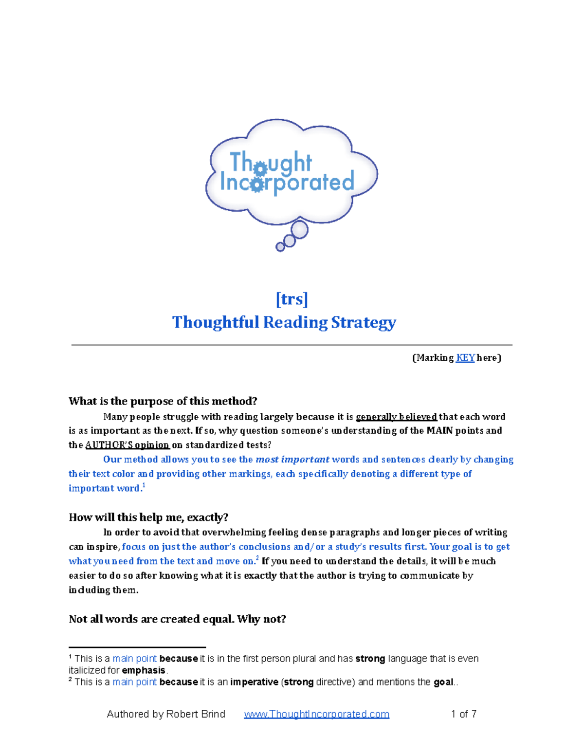 Thoughtful Reading Strategy Instructions - [trs] Thoughtful Reading ...