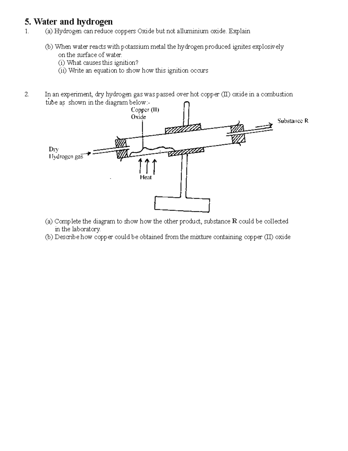 FORM 1 Water AND Hydrogen Questions Teacher - 5. Water and hydrogen (a ...