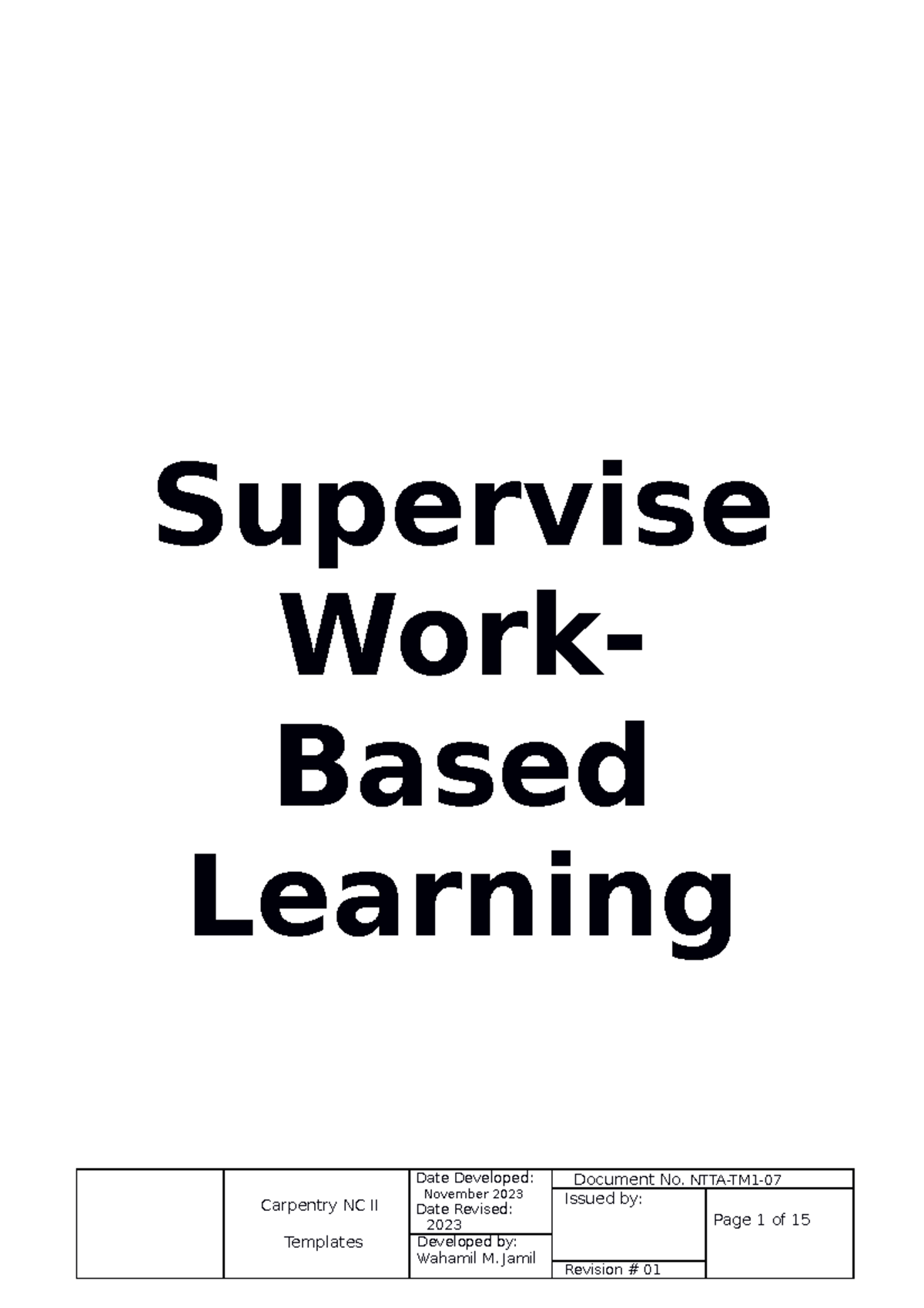 SWBL-Carpentry NC II - Reference in Teaching - Supervise Work- Based ...