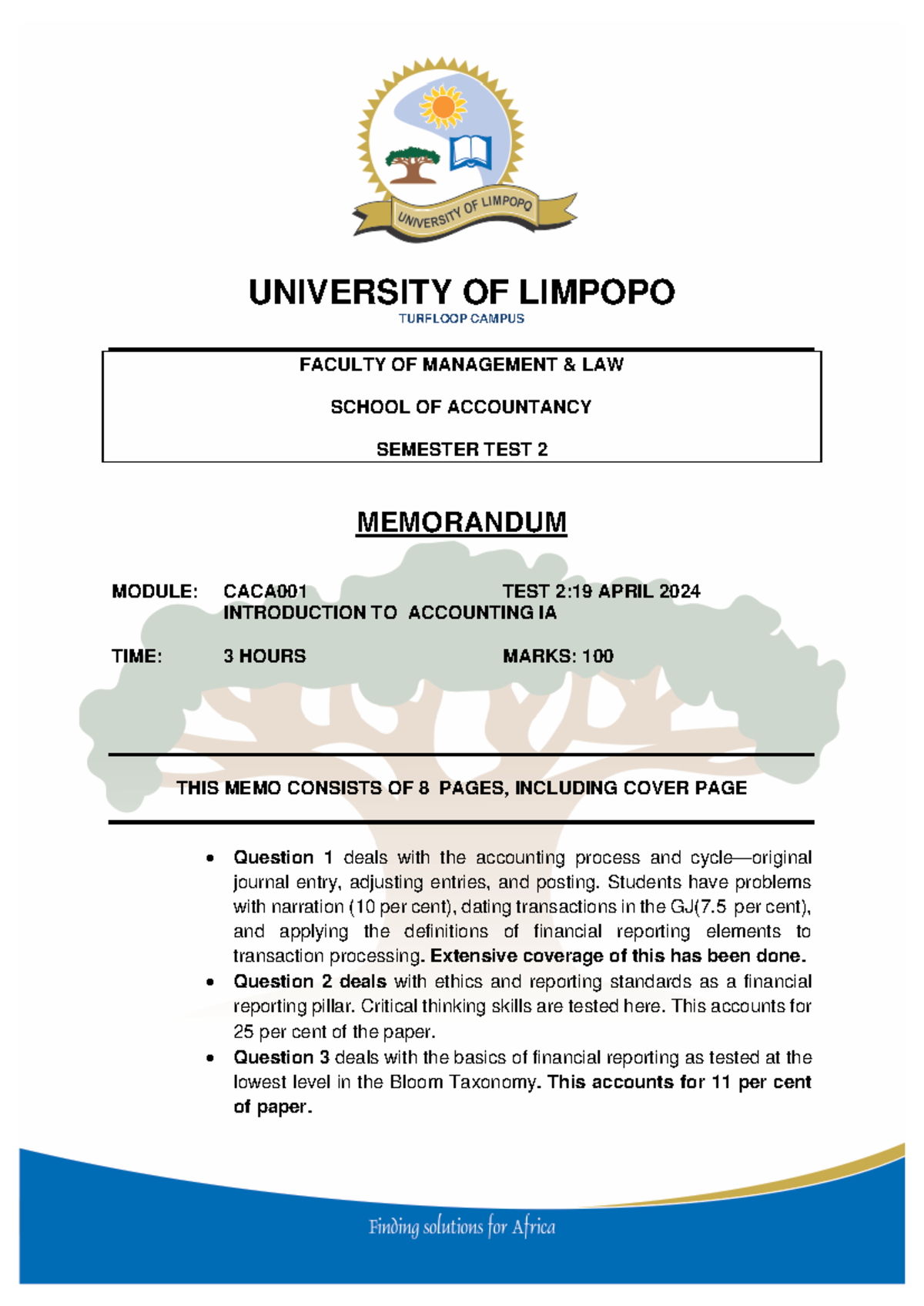 CACA001- Final TBA2 - Memorandum 29 April 2024 - UNIVERSITY OF LIMPOPO ...