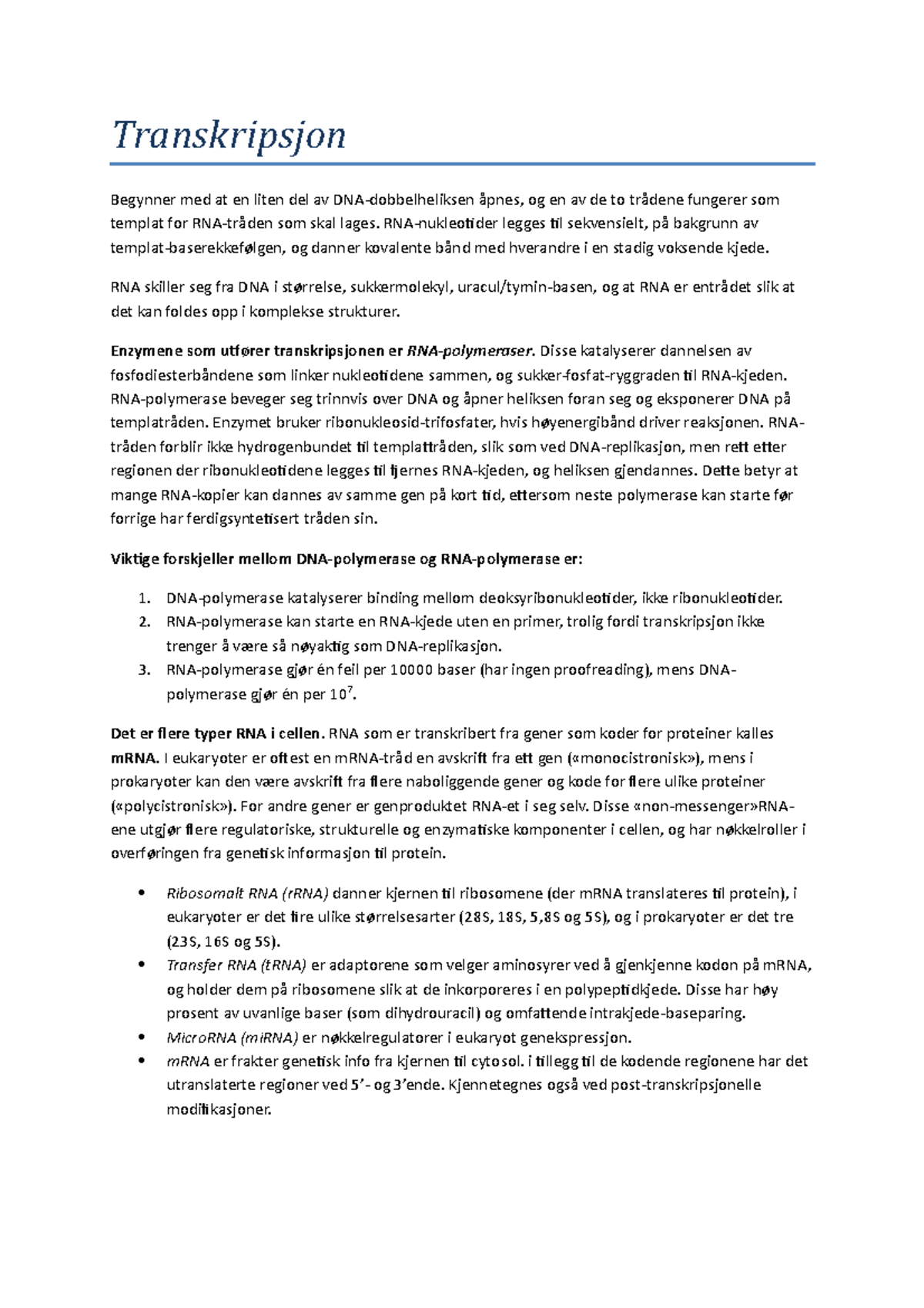 Transkripsjon - Sammendrag Essential Cell Biology - Transkripsjon ...