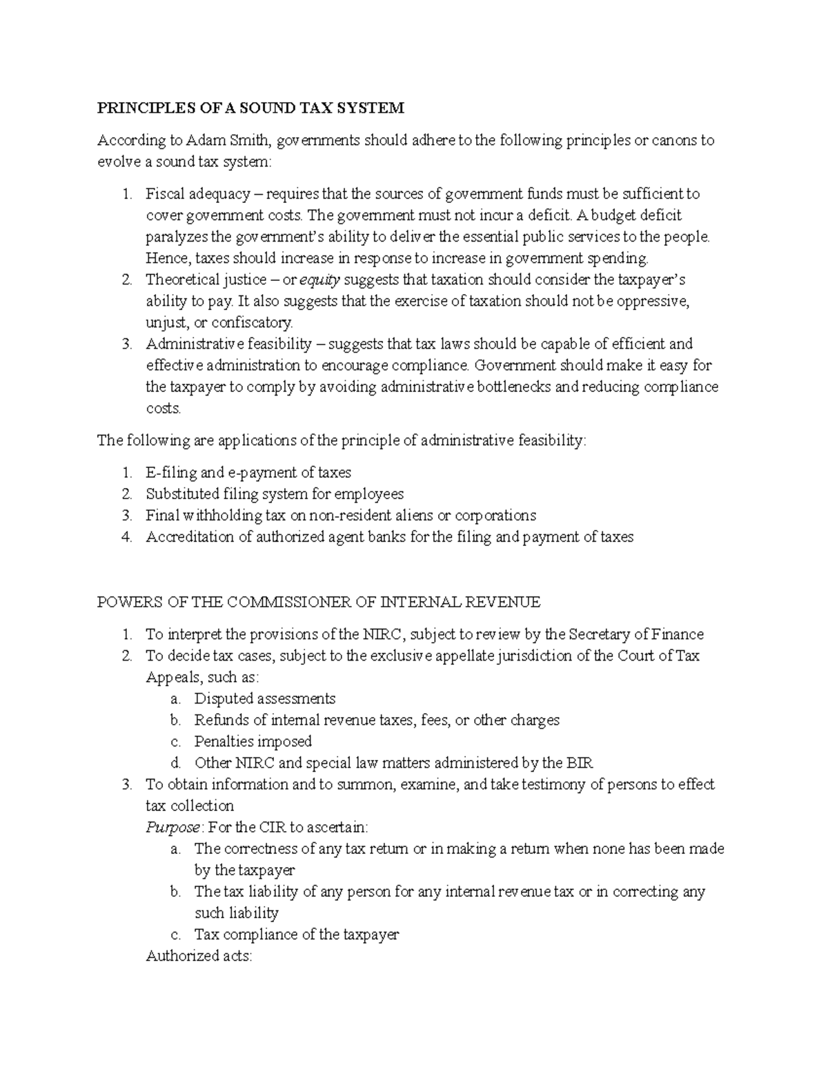 Tax - lesson - PRINCIPLES OF A SOUND TAX SYSTEM According to Adam Smith ...