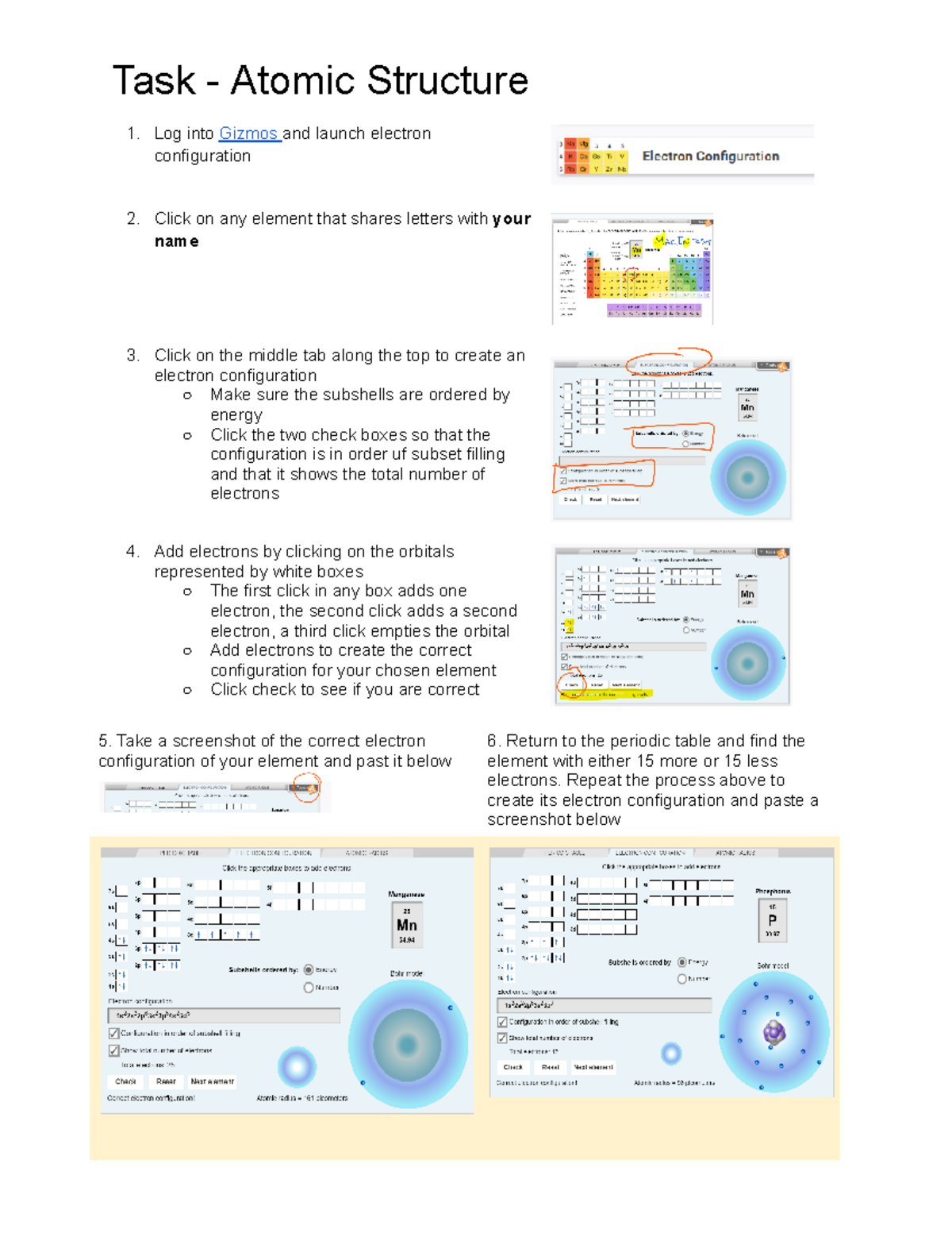 Atomic Structure gizmo - Task - Atomic Structure 1. Log into Gizmos and ...