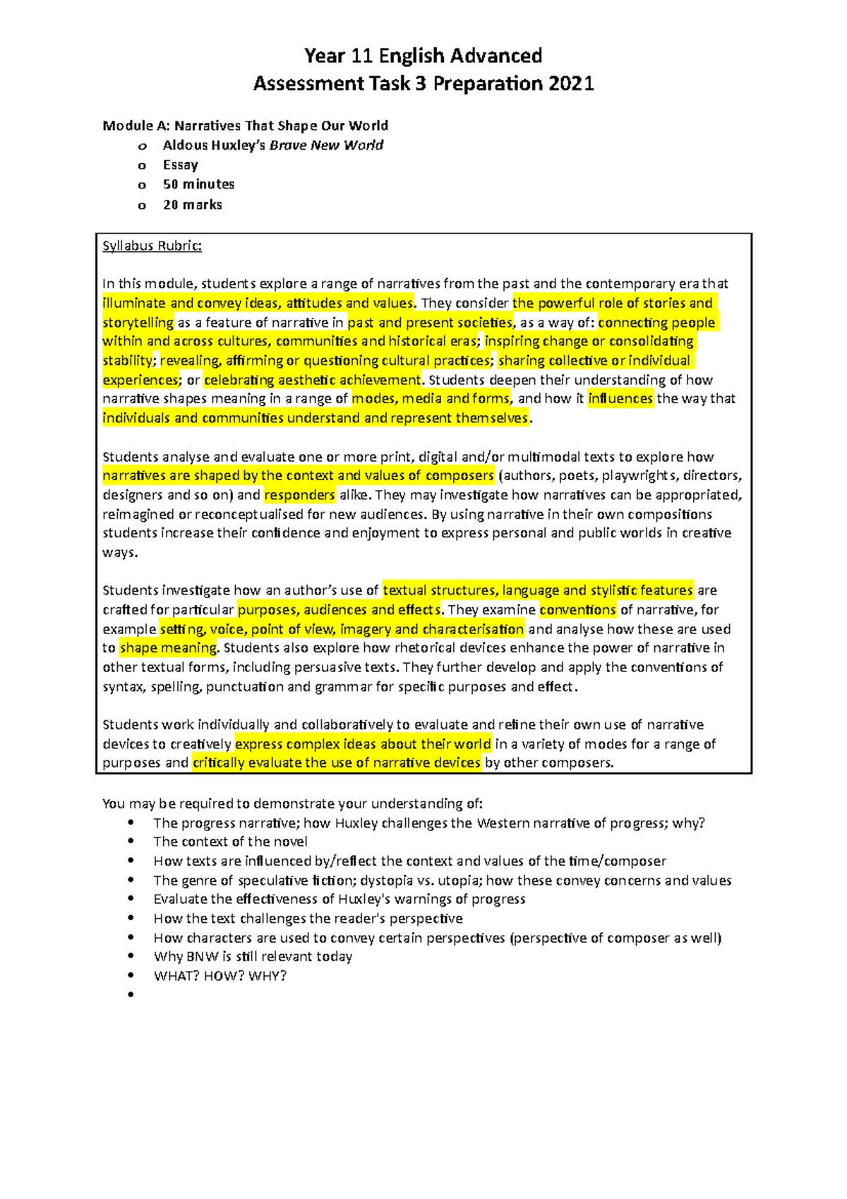 Year 11 English Advanced Assessment Task 3 Preparation 2021 - Year 11 ...