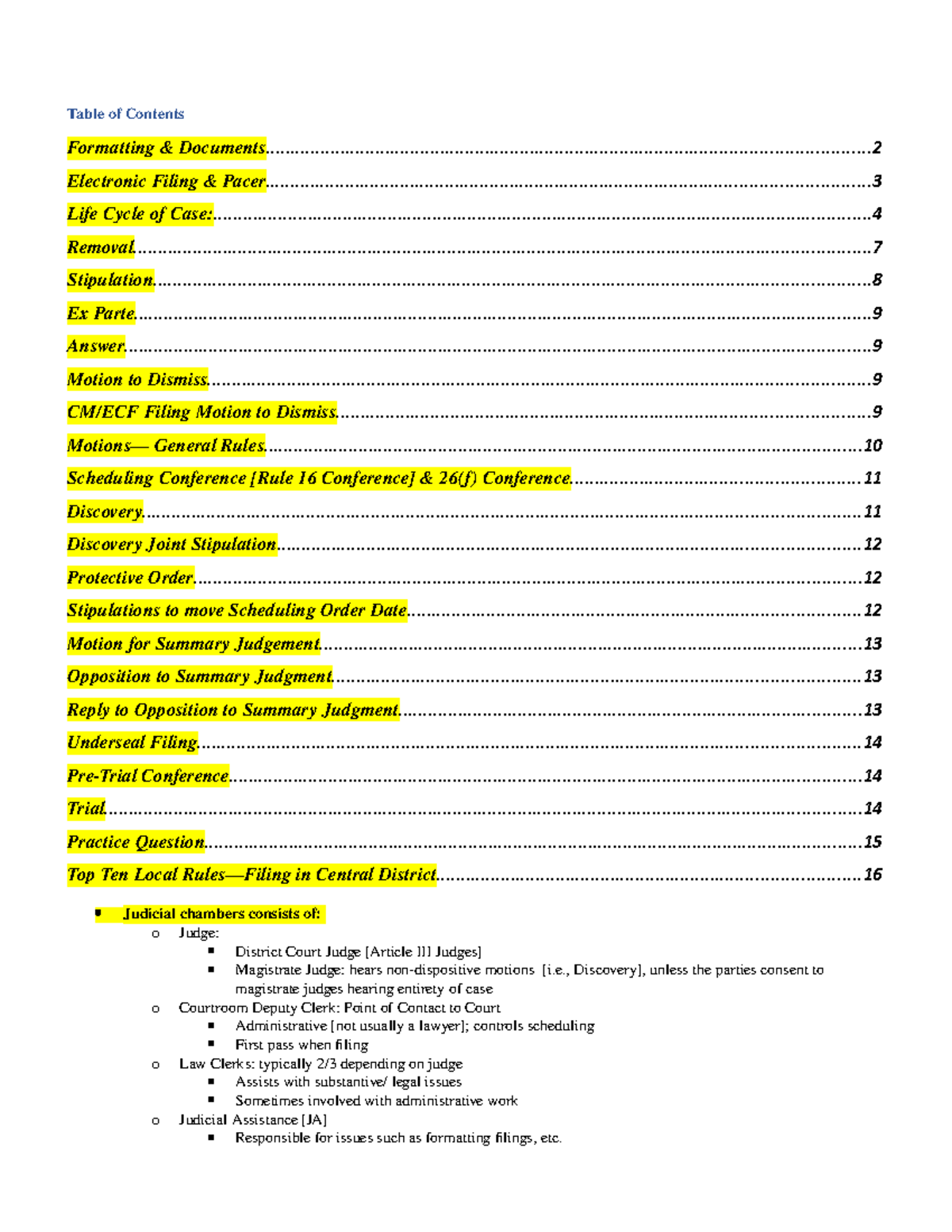 Fed Filing Outline - Table of Contents Formatting & - Studocu