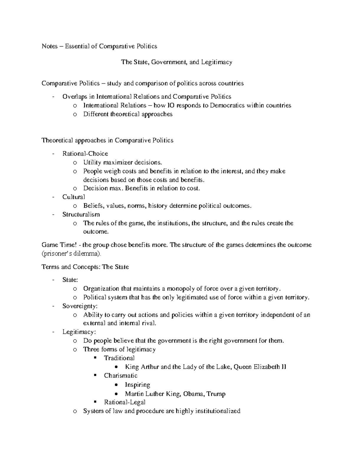 Comparative Politics - Week 1 - Notes – Essential of Comparative ...