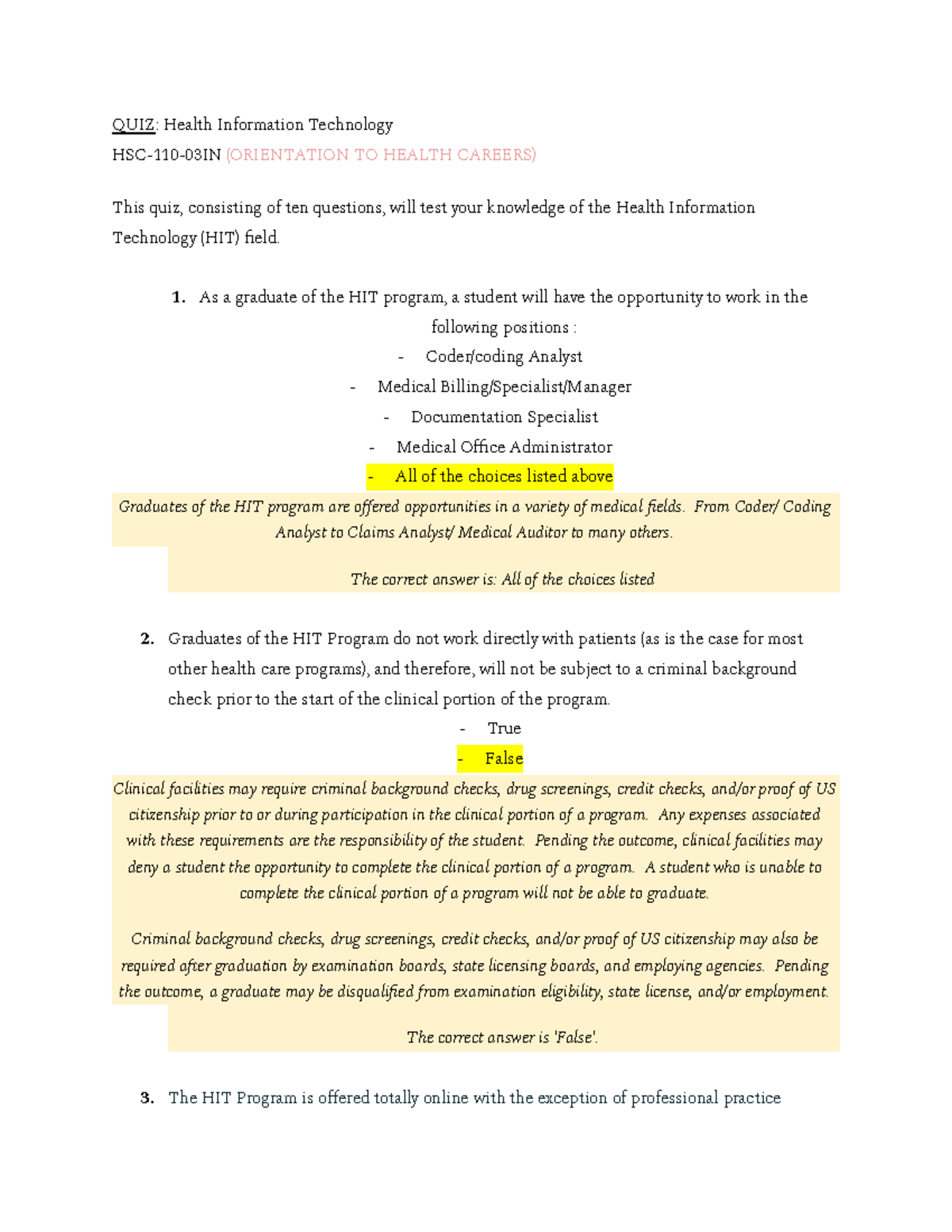 Health Information Technology - As a graduate of the HIT program, a ...