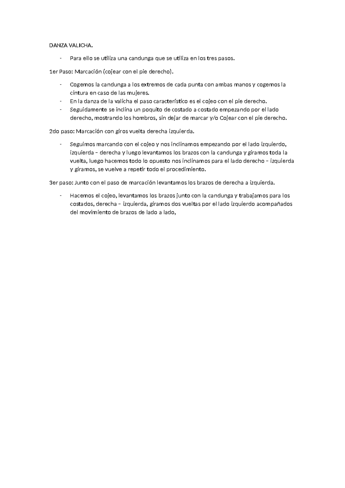 Danza Valicha - pasos - DANZA VALICHA. Para ello se utiliza una ...
