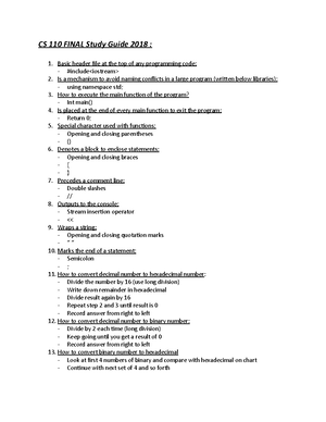 CS 115 final prep - CS 115 final prep 1. Is an object oriented programming language derived from ...