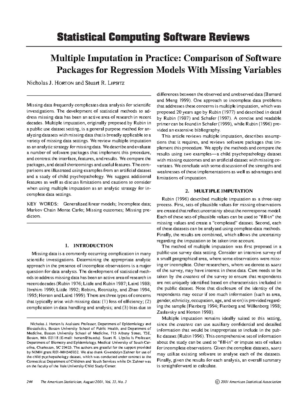 Multiple Imputation in Practice - Statistical Computing Software Reviews Multiple Imputation in ...