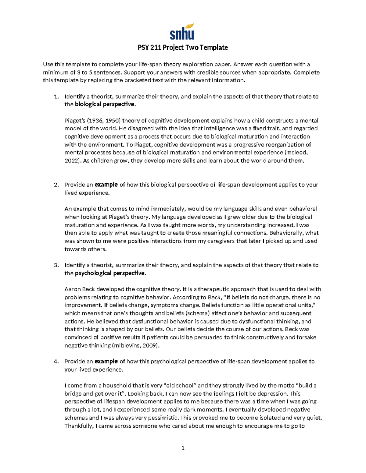 PSY 211 Module 7 - PSY 211 Project Two Template Use this template to ...