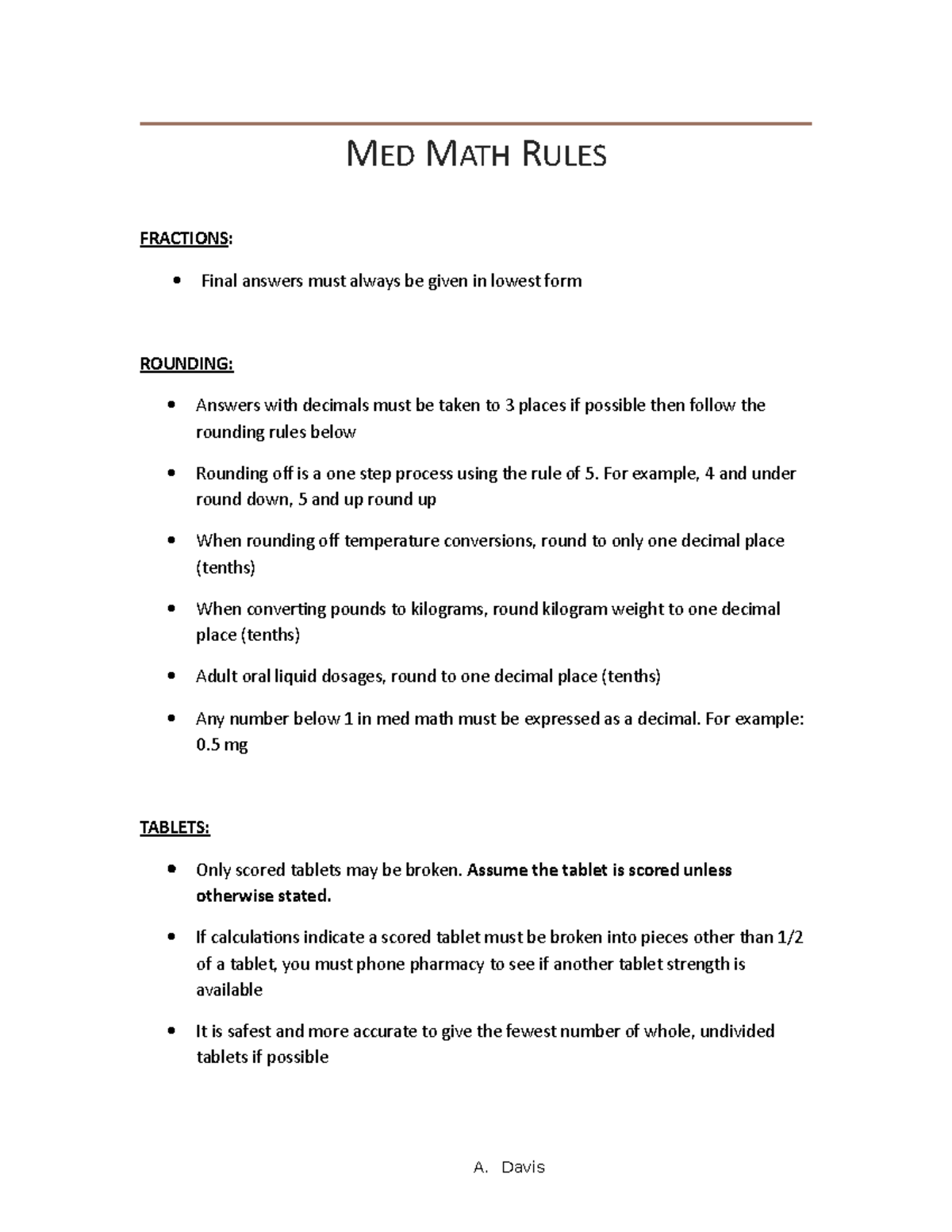 Rules for Med Math - worksheet - MED MATH RULES FRACTIONS: Final ...