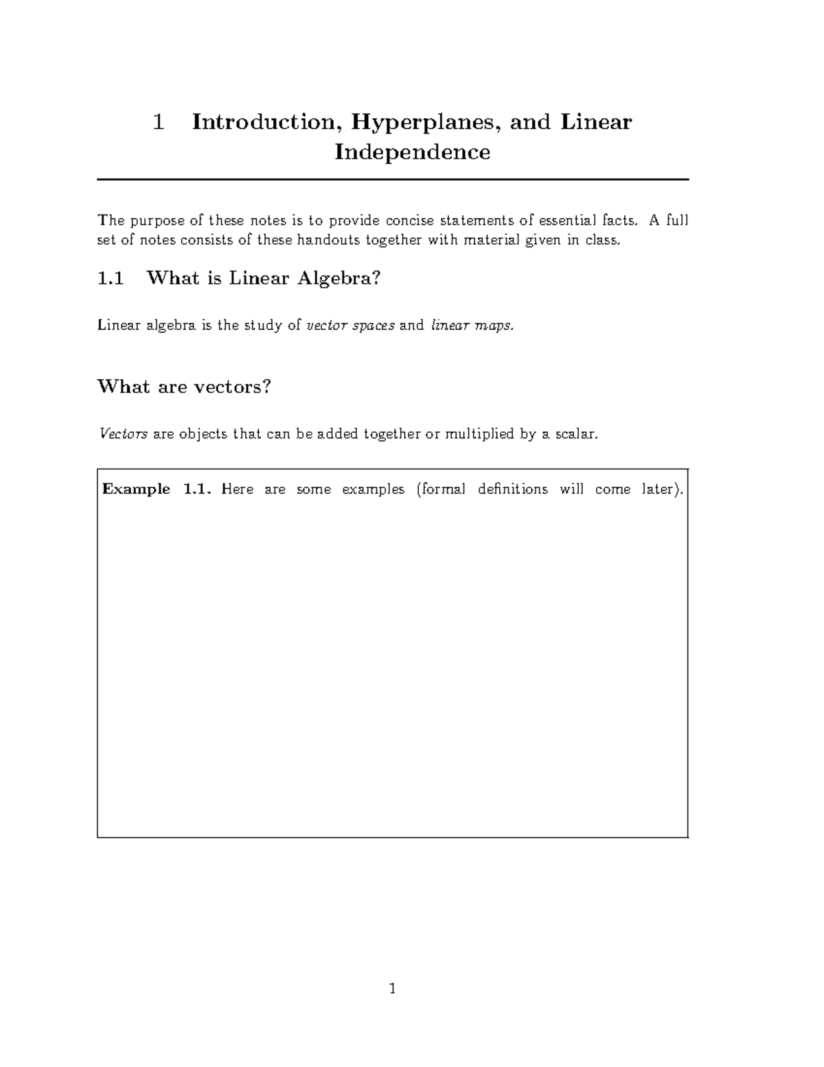 1. Introduction, Hyperplanes, and Linear Independence - A full set of ...