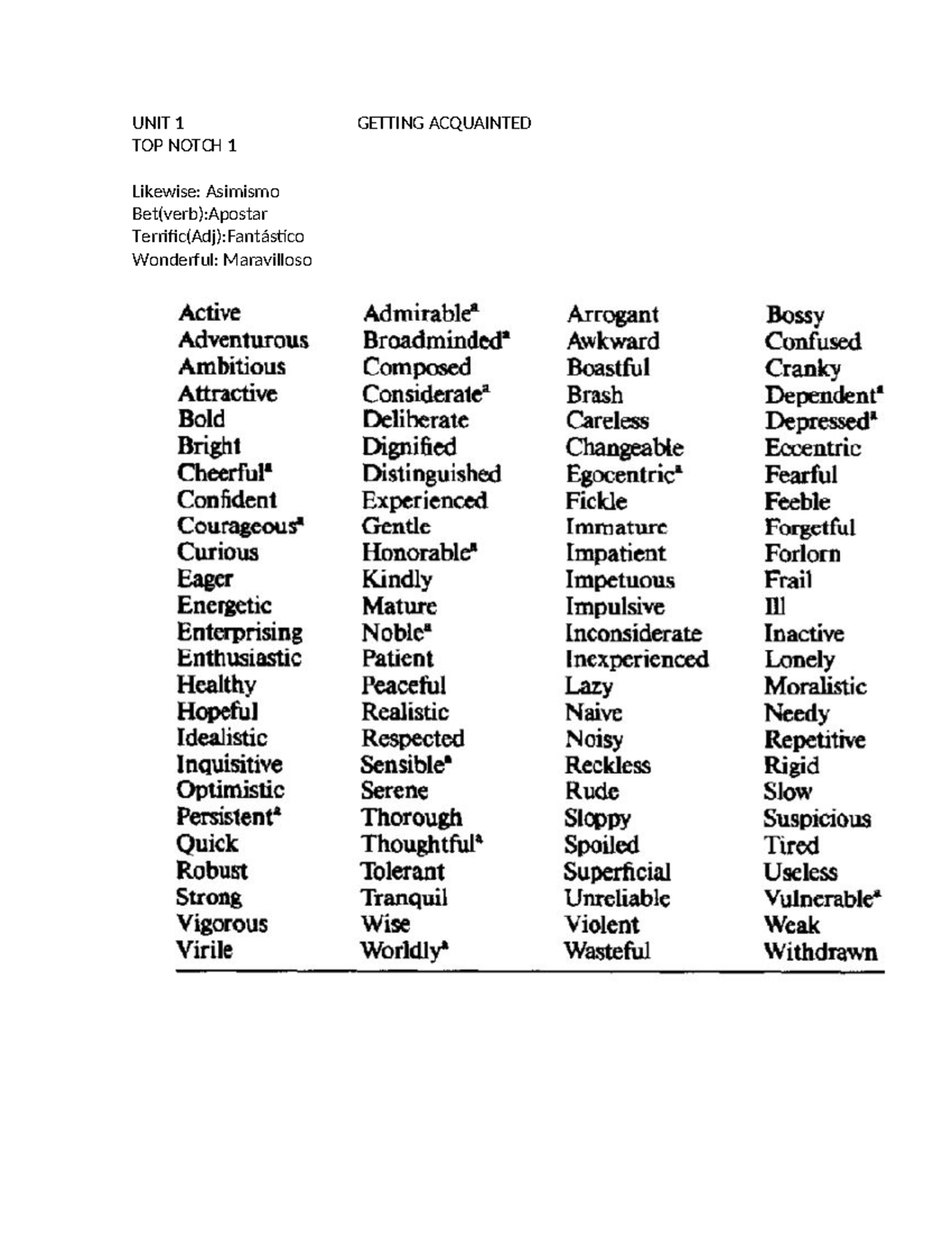 UNIT 1 - Getting Acquainted - p.ej.matematicas - UNIT 1 GETTING ACQUAINTED TOP NOTCH 1 Likewise ...