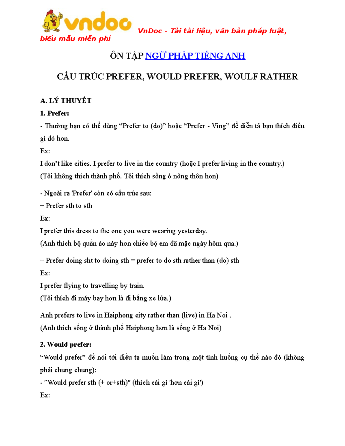 Cau truc prefer would prefer would rather - biểu mẫu miễn phí ÔN TẬP ...