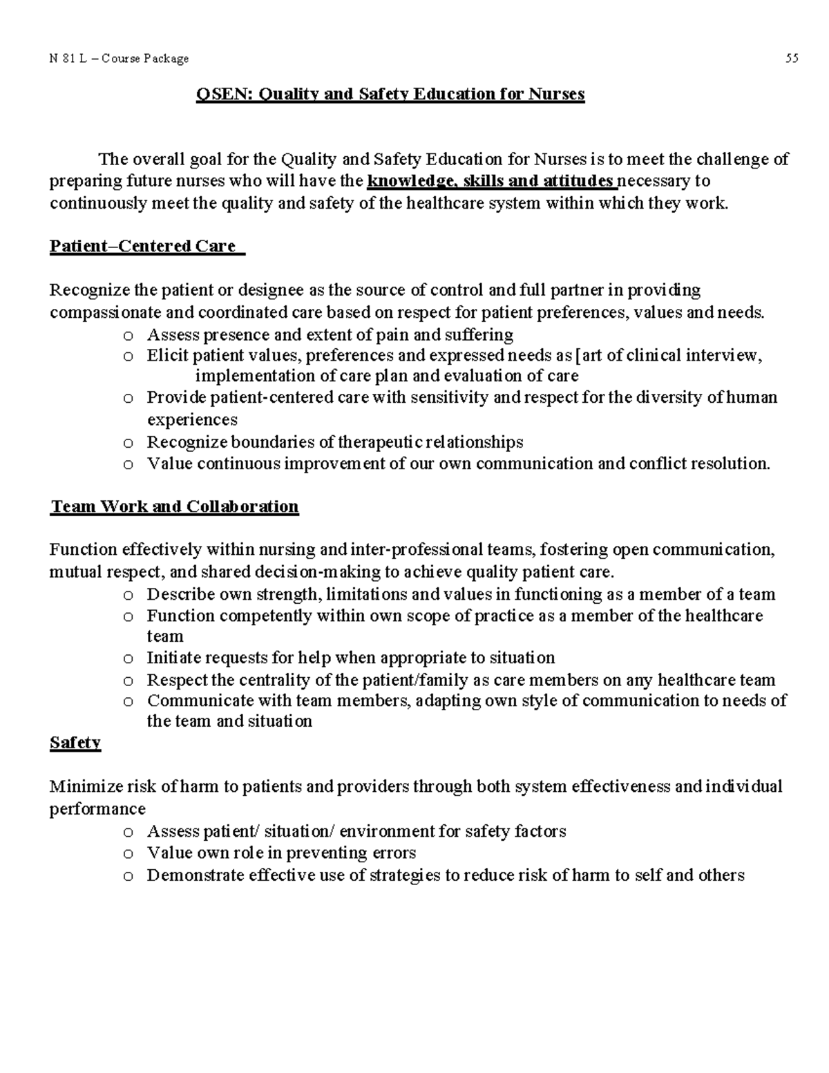 QSEN info - Lecture notes 8 for daily cli - N 81 L – Course Package 55 ...