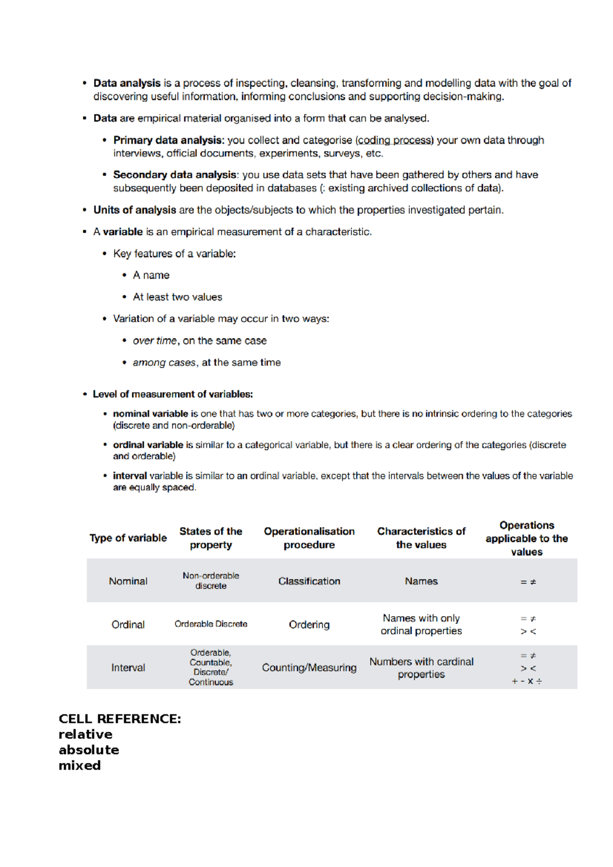 Summary 1 - Riassunto pt.1. Data Analysis (primo parziale) - CELL ...