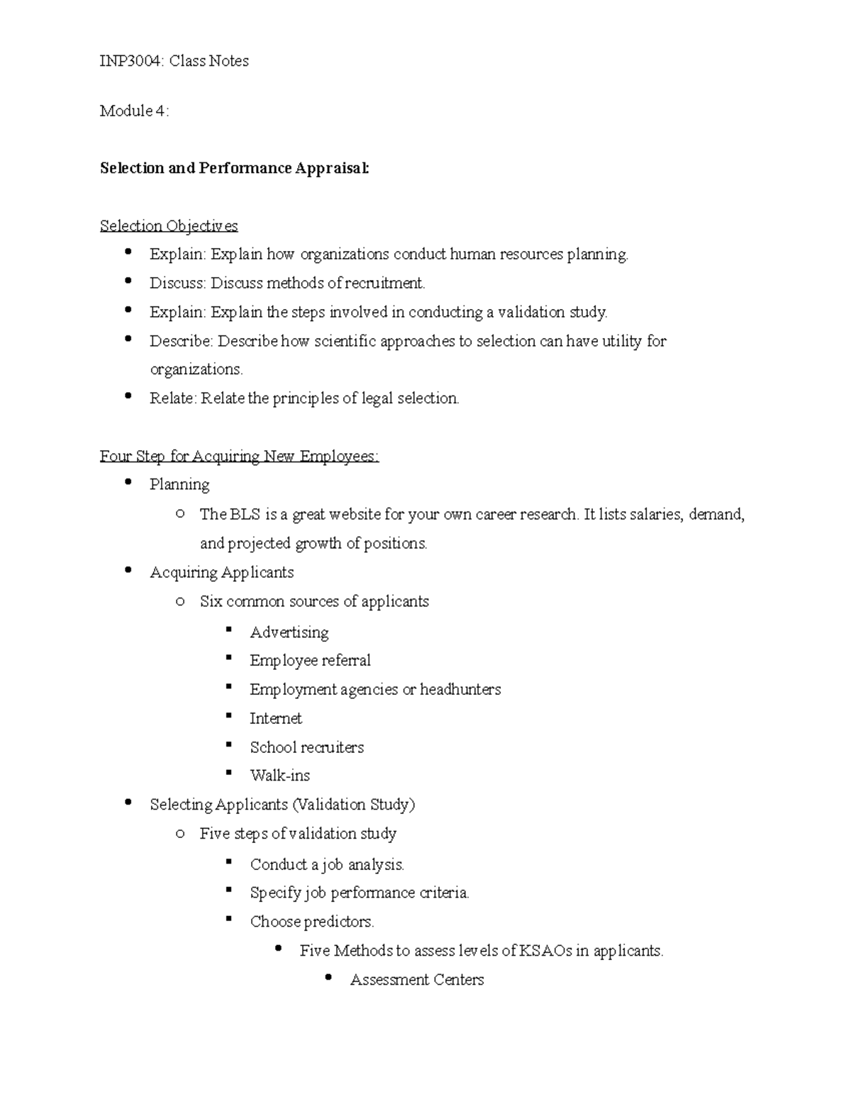 INP3004-Module 4Notes - Module 4: Selection and Performance Appraisal ...