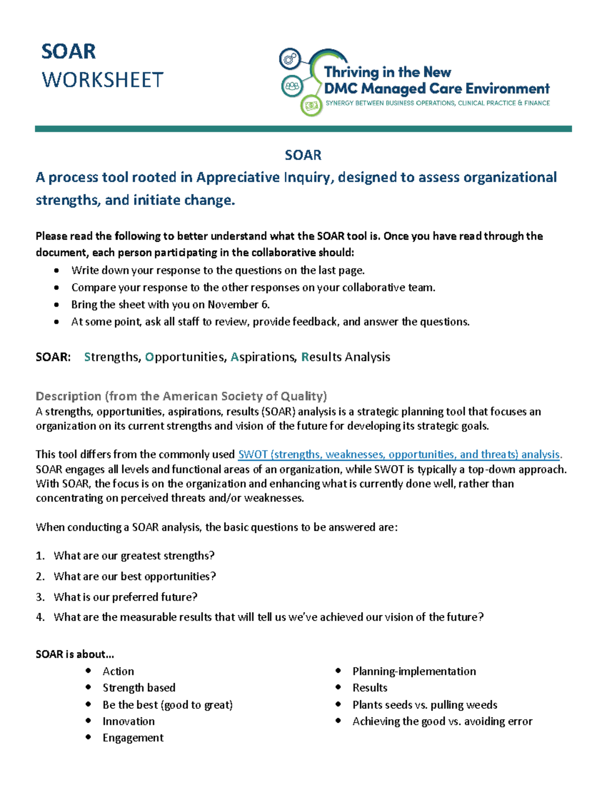 Soar handout - Practice - SOAR WORKSHEET SOAR A process tool rooted in ...