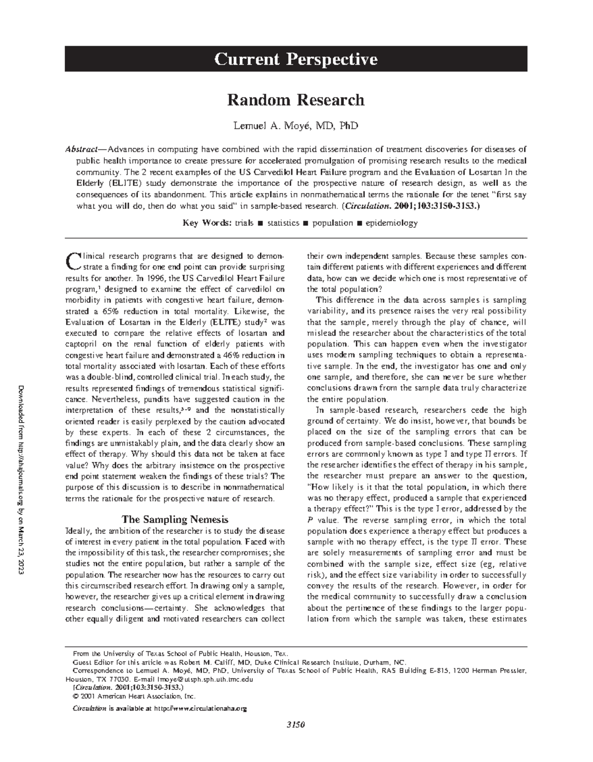 Hc2501 - qwe - Random Research Lemuel A. Moyé, MD, PhD Abstract ...