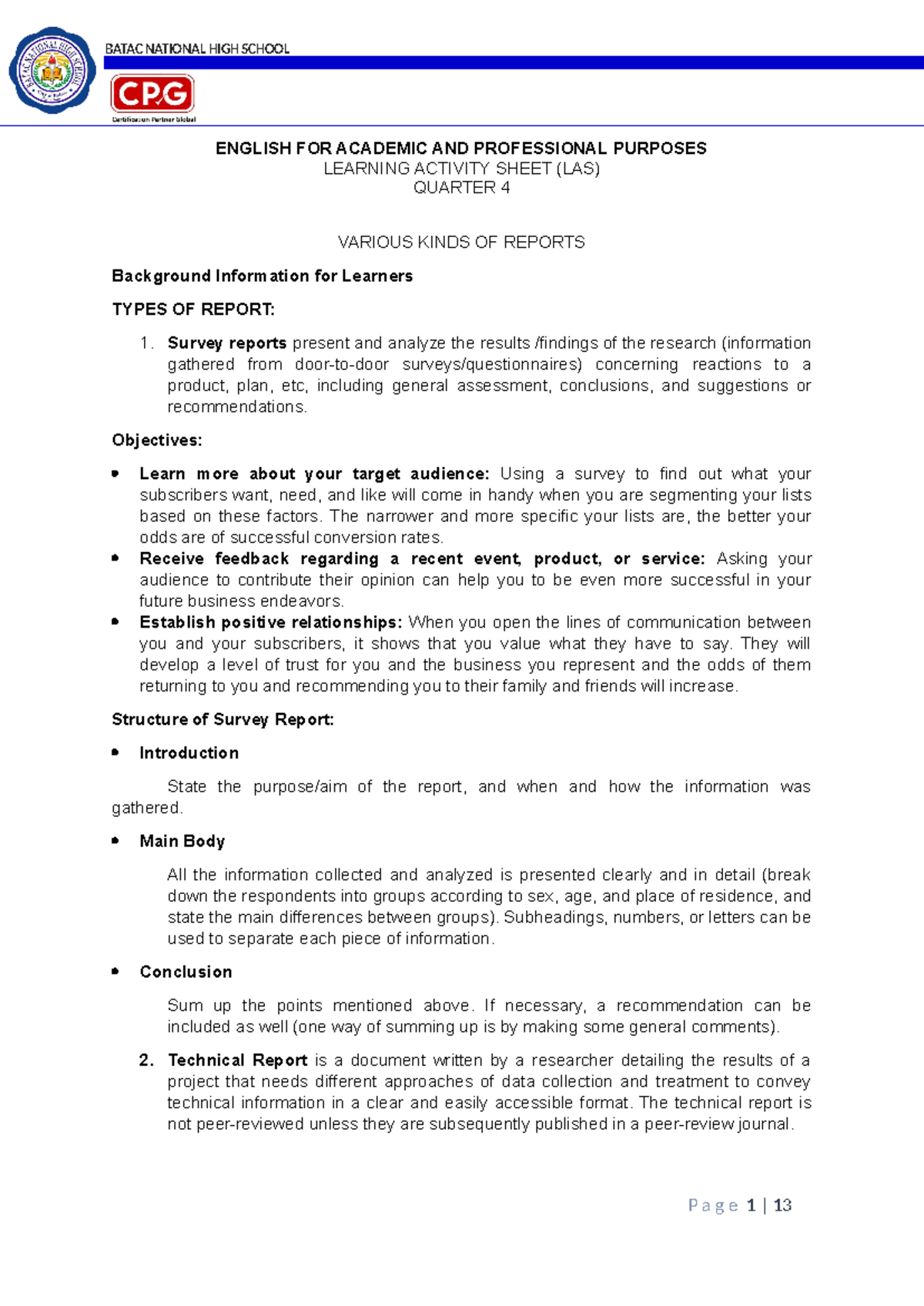 EAPP LAS WEEK3 - ENGLISH FOR ACADEMIC AND PROFESSIONAL PURPOSES ...