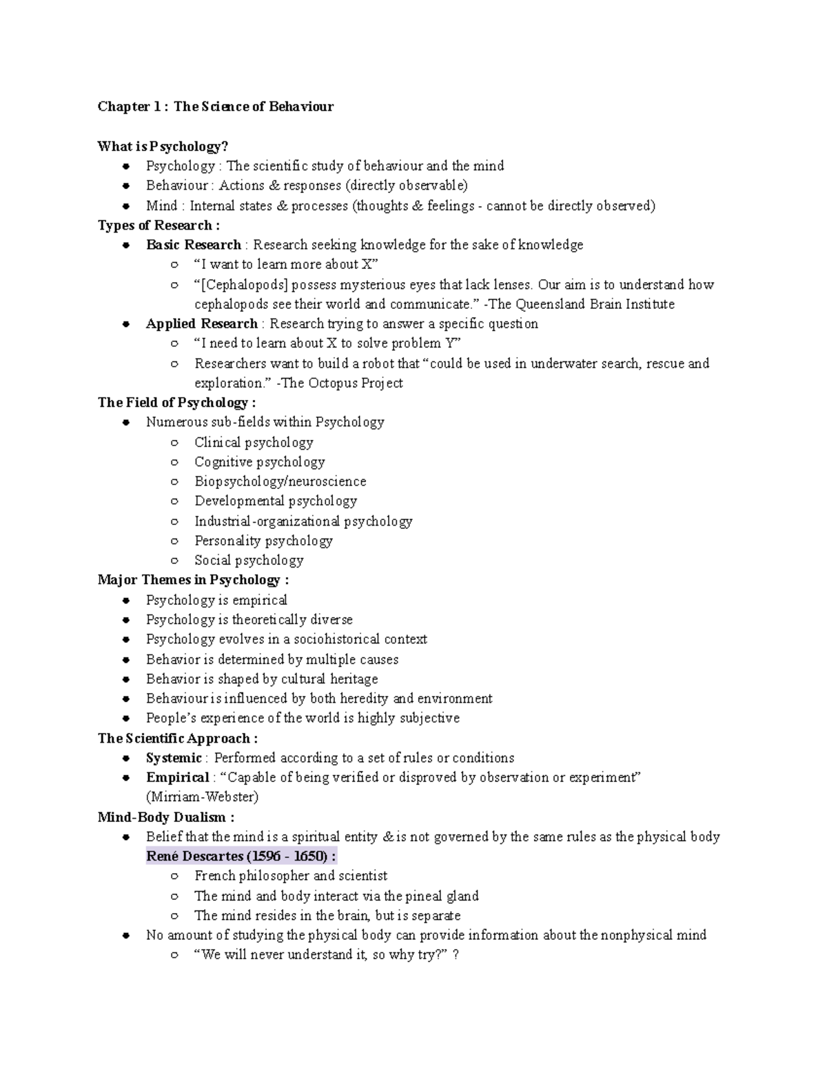 Chapter 1 The Science of Behaviour - Chapter 1 : The Science of ...