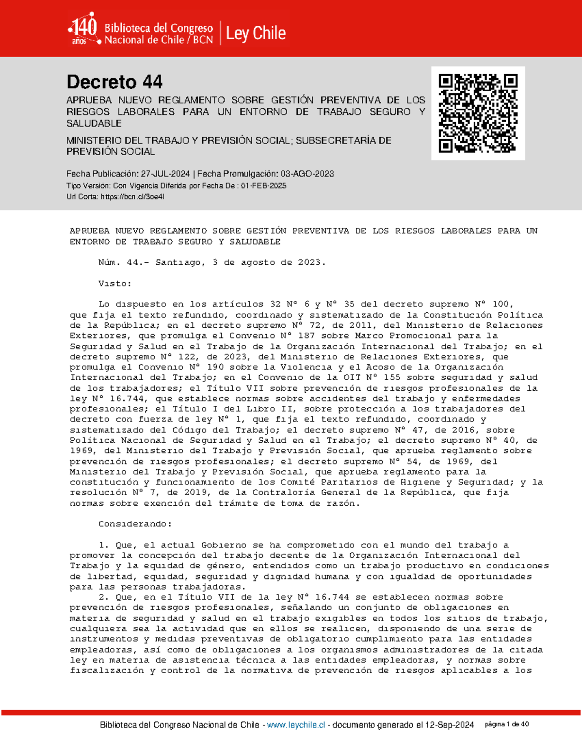 Decreto-44 27-JUL-2024 - Decreto 44 APRUEBA NUEVO REGLAMENTO SOBRE ...