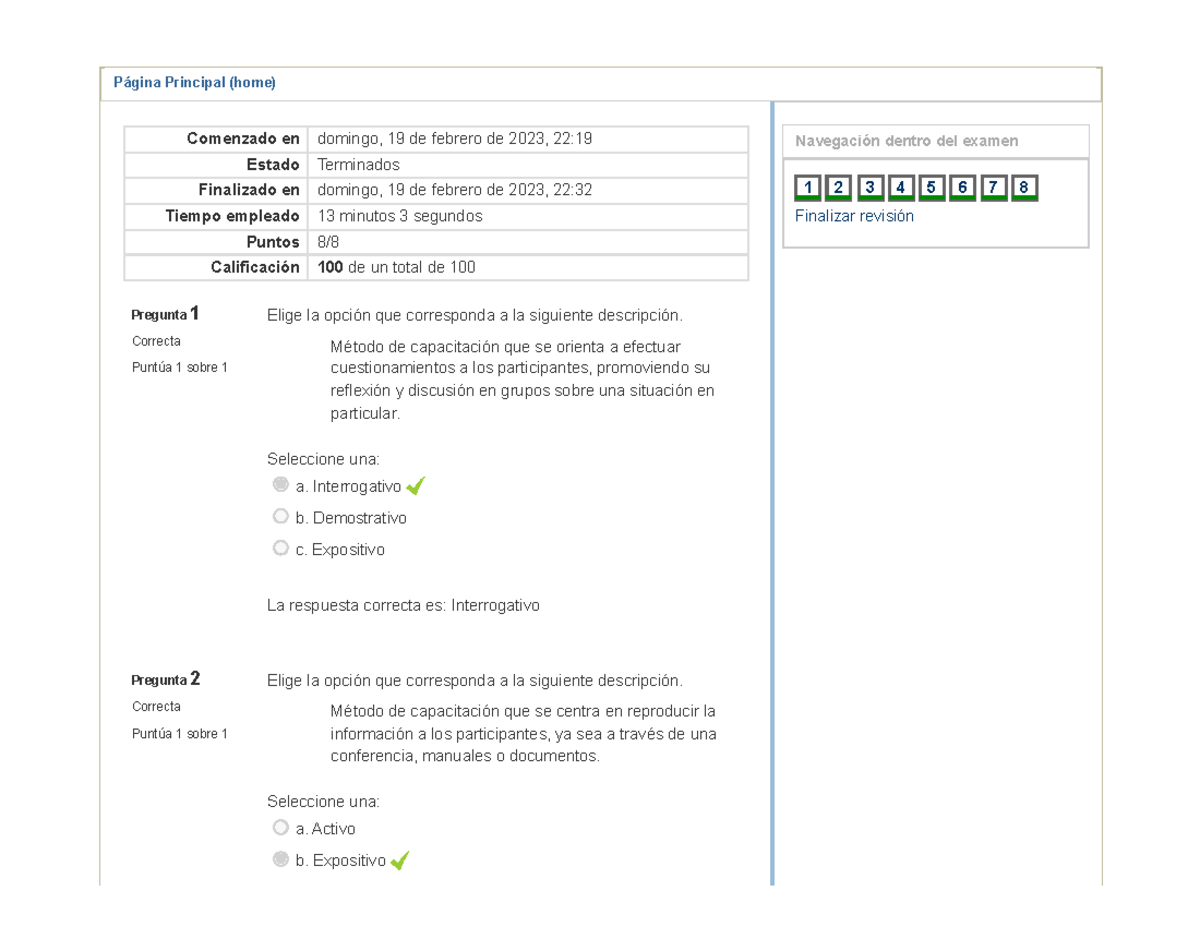 Elementos básicos del programa de capacitación - Examen - Página Principal (home) Pregunta 1 ...