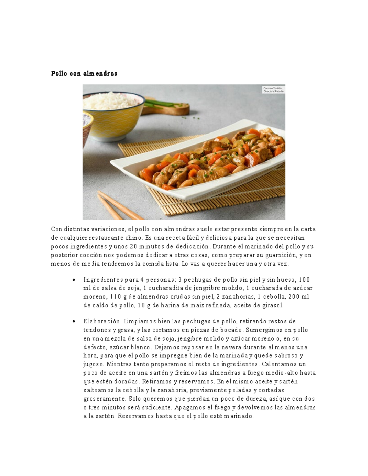 Pollo con almendras - P o l l o c o n a l m e n d r a s Con d is tinta ...