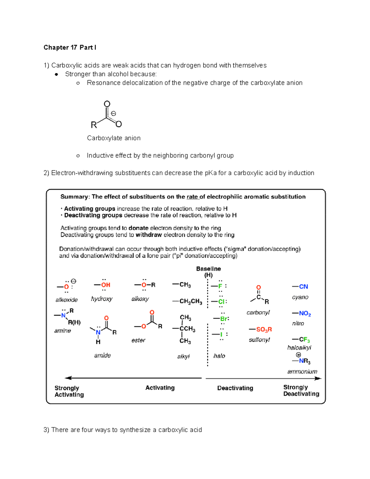 Organic Chemistry 2 Notes for Exam 2 - Chapter 17 Part I Carboxylic ...