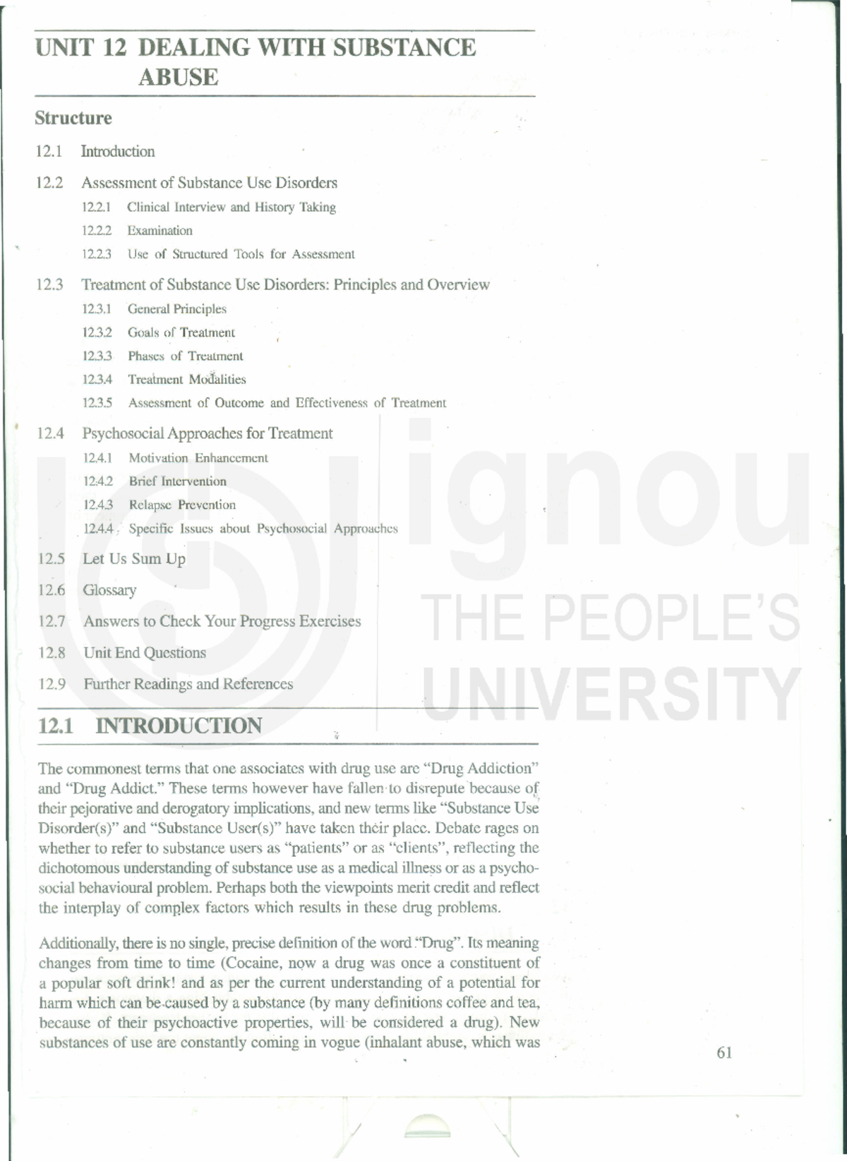 Unit-12 - Unit 12 - UNIT 12 DEALING WITH SUBSTANCE ABUSE Structure 12 ...
