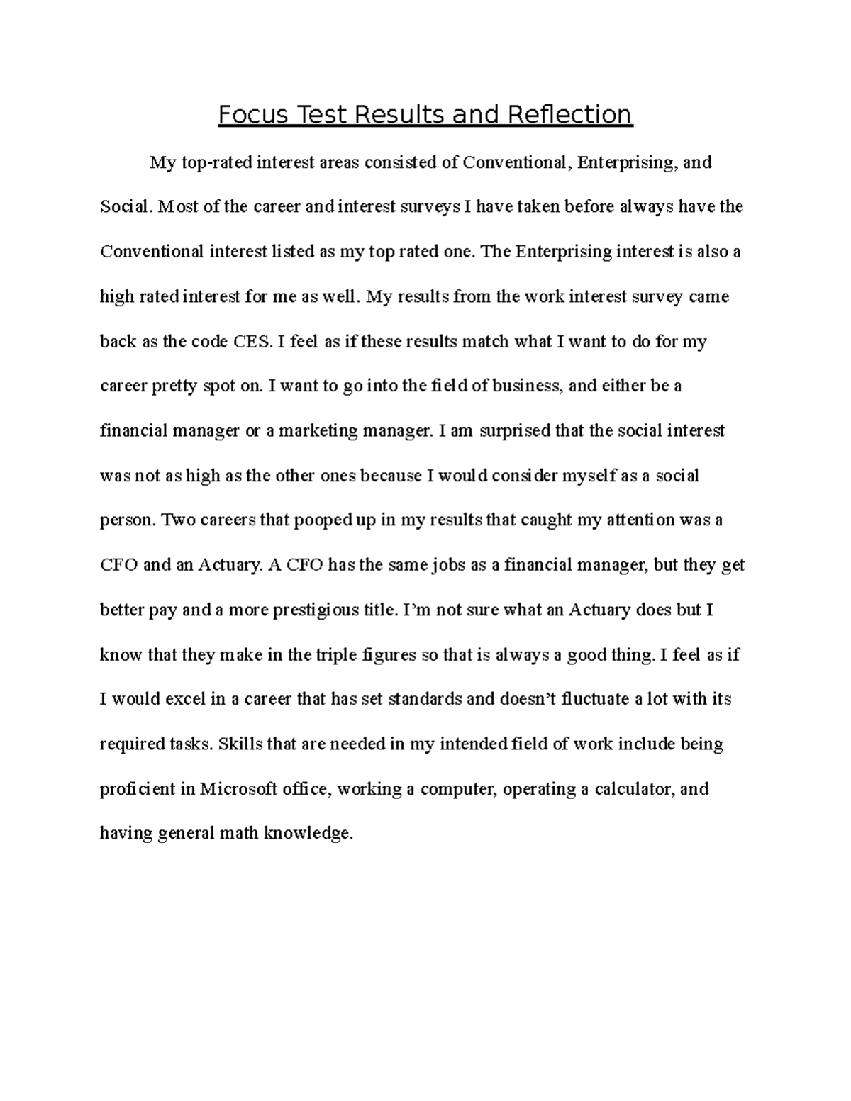 Focus Test Results and Reflection - Most of the career and interest ...