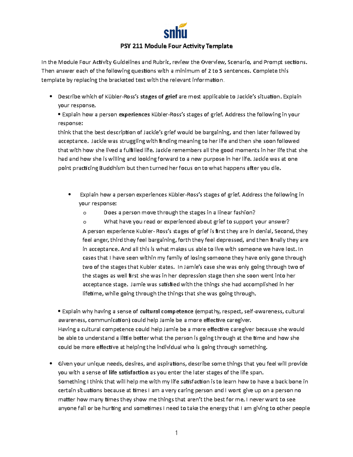 PSY 211 Module Four - PSY 211 Module Four Activity Template In the ...