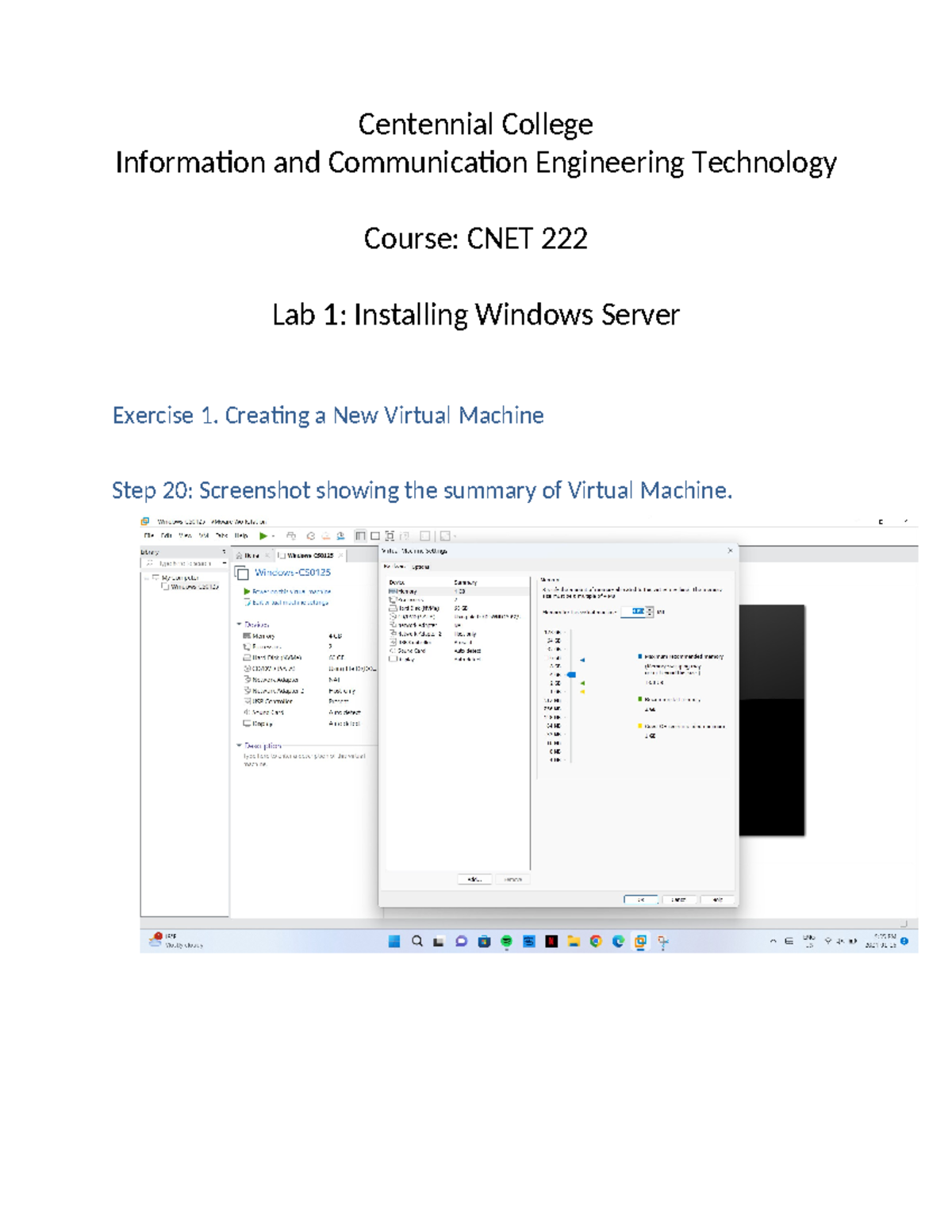 Lab01-Windows Server Installation - Centennial College Information and Communication Engineering ...