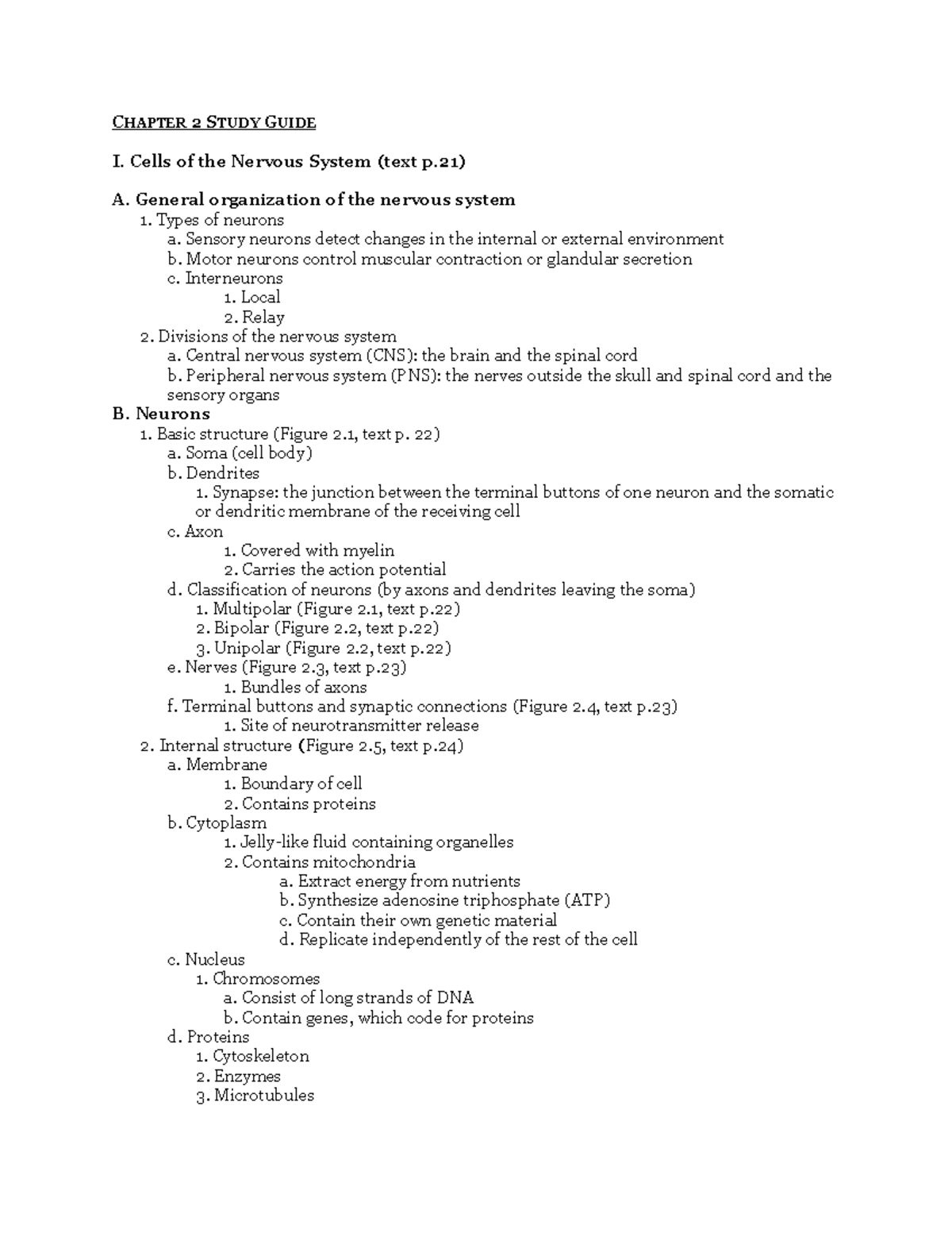 Chapter 2 Study Guide BN - C HAPTER 2 STUDY GUIDE I. Cells of the ...