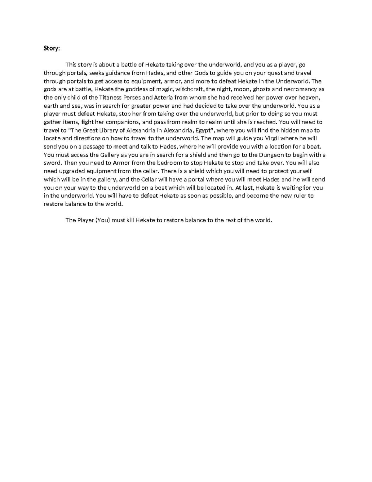 Module Six Milestone - PY Assignment - Story: This story is about a battle of Hekate taking over ...